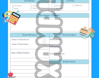 SUBSTITUTE TEACHER REPORT Printable Template for the Classroom-editable ...