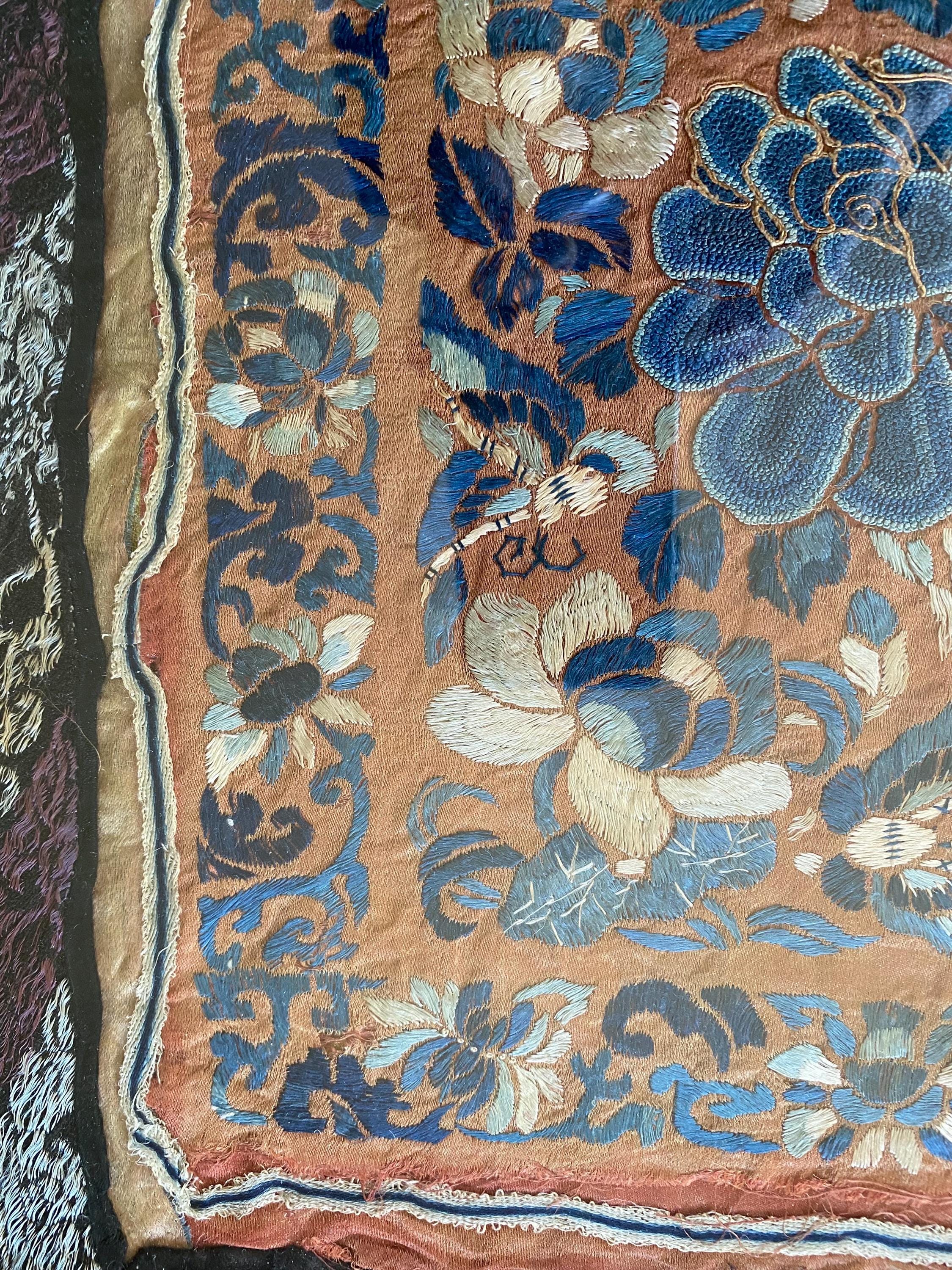 Antique Silk Embroidered Chinese Forbidden Stitch Floral Panel - Etsy