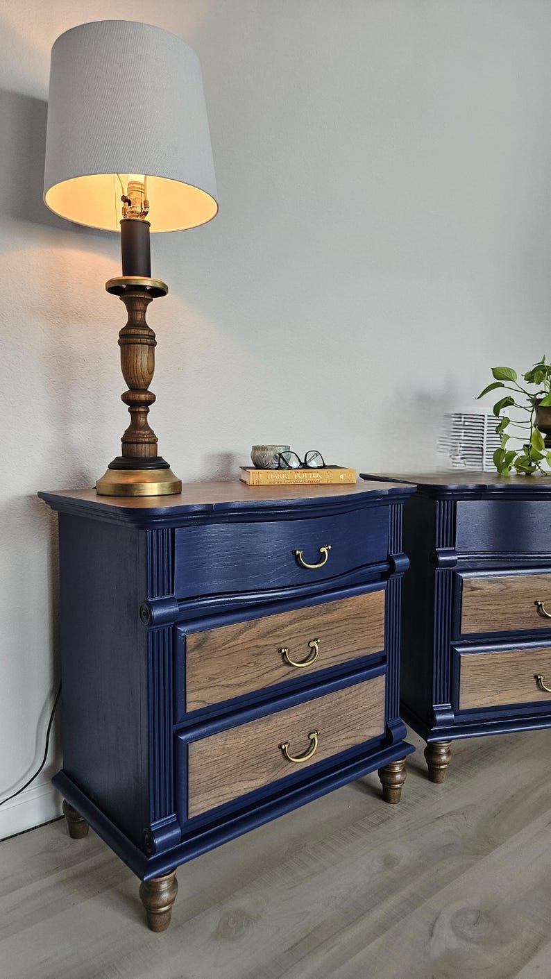 Large Night Stands: Navy Blue & Oak (set) Not Sold Individually - Etsy