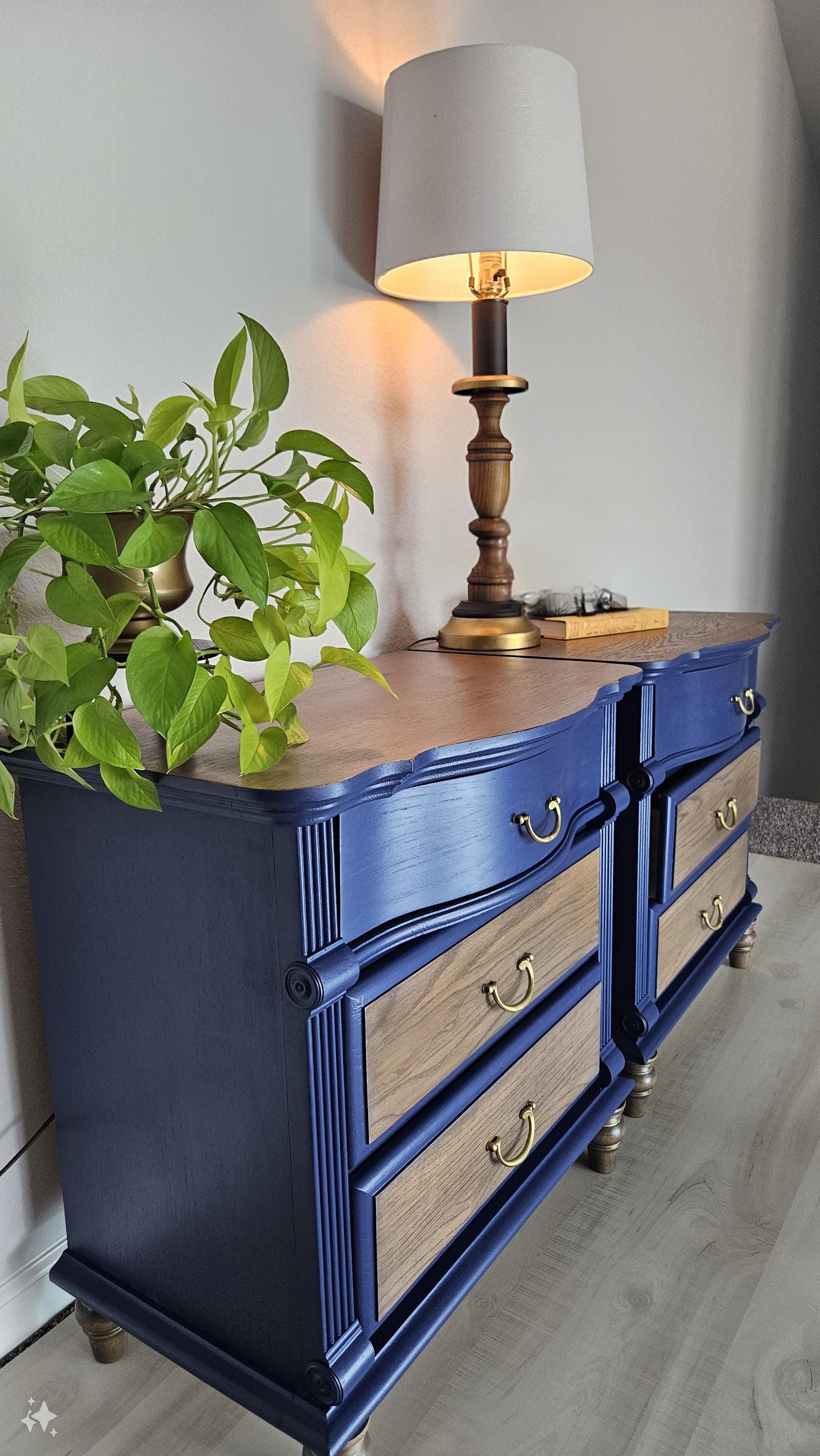 Large Night Stands: Navy Blue & Oak (set) Not Sold Individually - Etsy