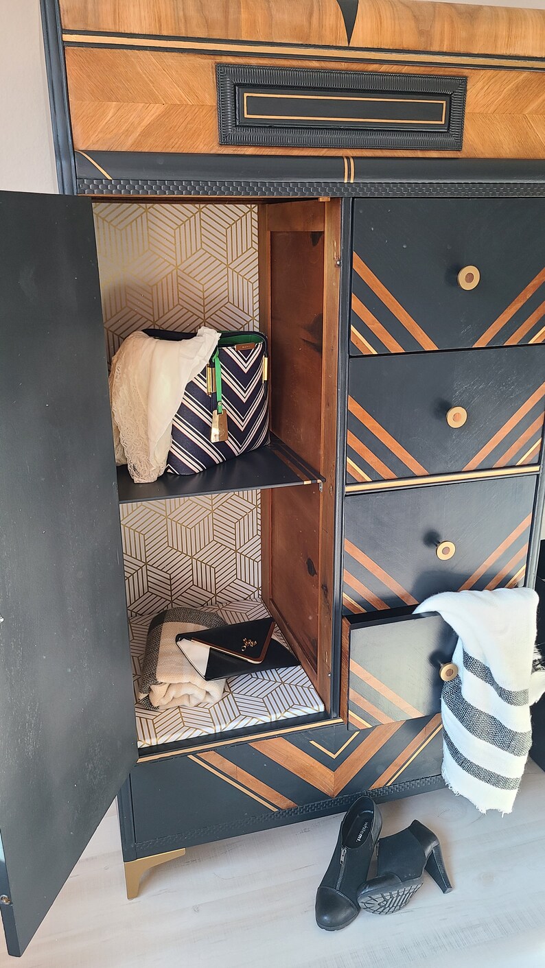 SOLD Waterfall Art Deco Chiffarobe/ Bar Cabinet - Etsy