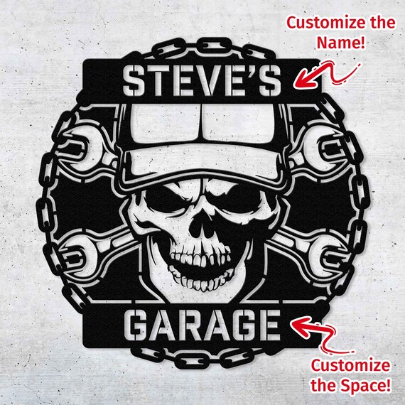 Skull Mechanic Metal Garage Sign Personalized Metal Wall Art - Etsy