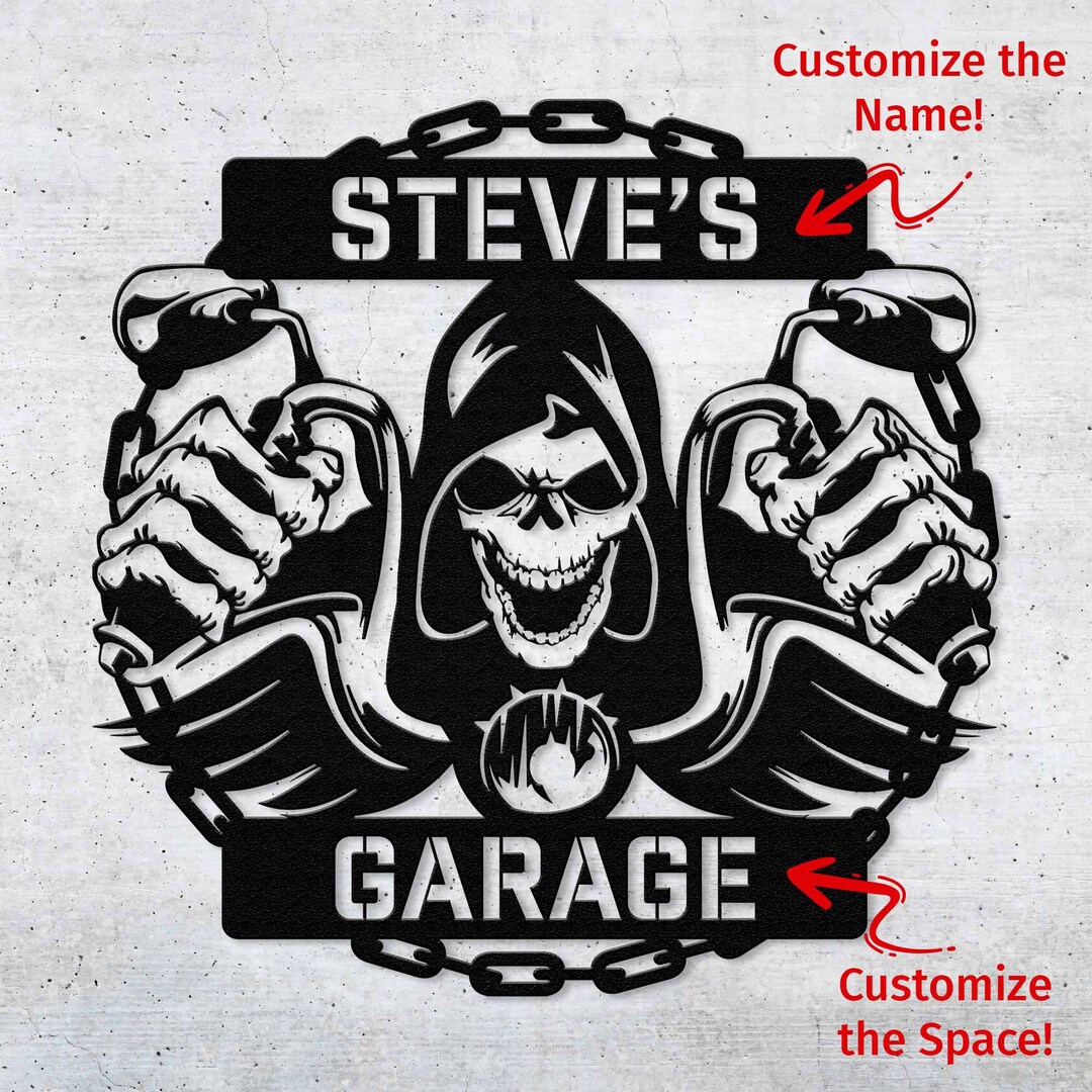 Skull Biker Metal Garage Sign - Personalized Metal Wall Art for Bikers ...