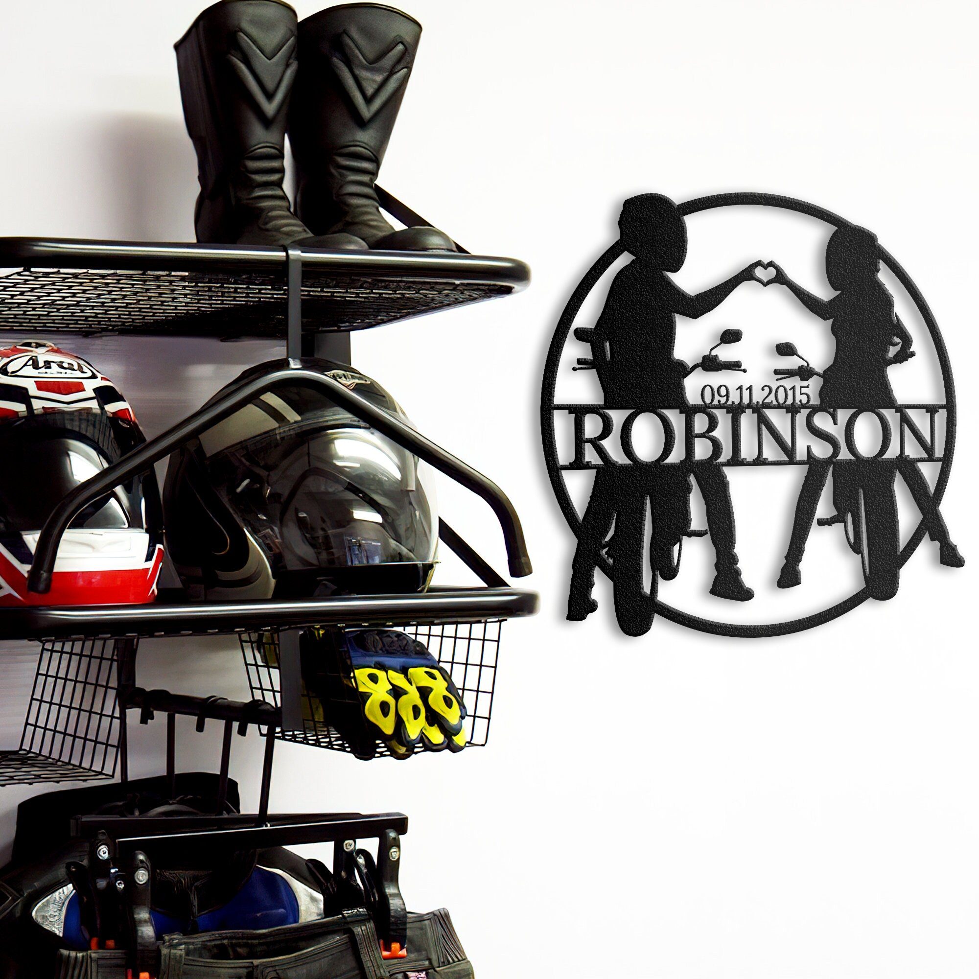 Custom Biker Couple Metal Wall Art - Personalized Name Sign - Outdoor ...