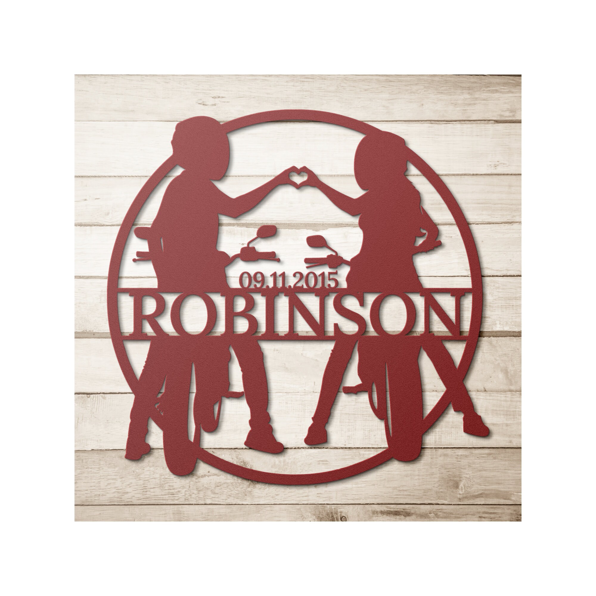 Custom Biker Couple Metal Wall Art - Personalized Name Sign - Outdoor ...