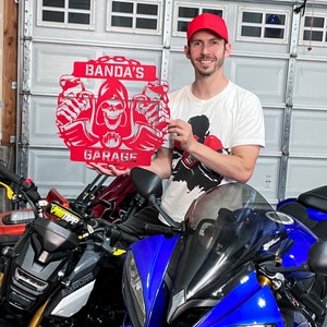 Skull Biker Metal Garage Sign - Personalized Metal Wall Art for Bikers ...