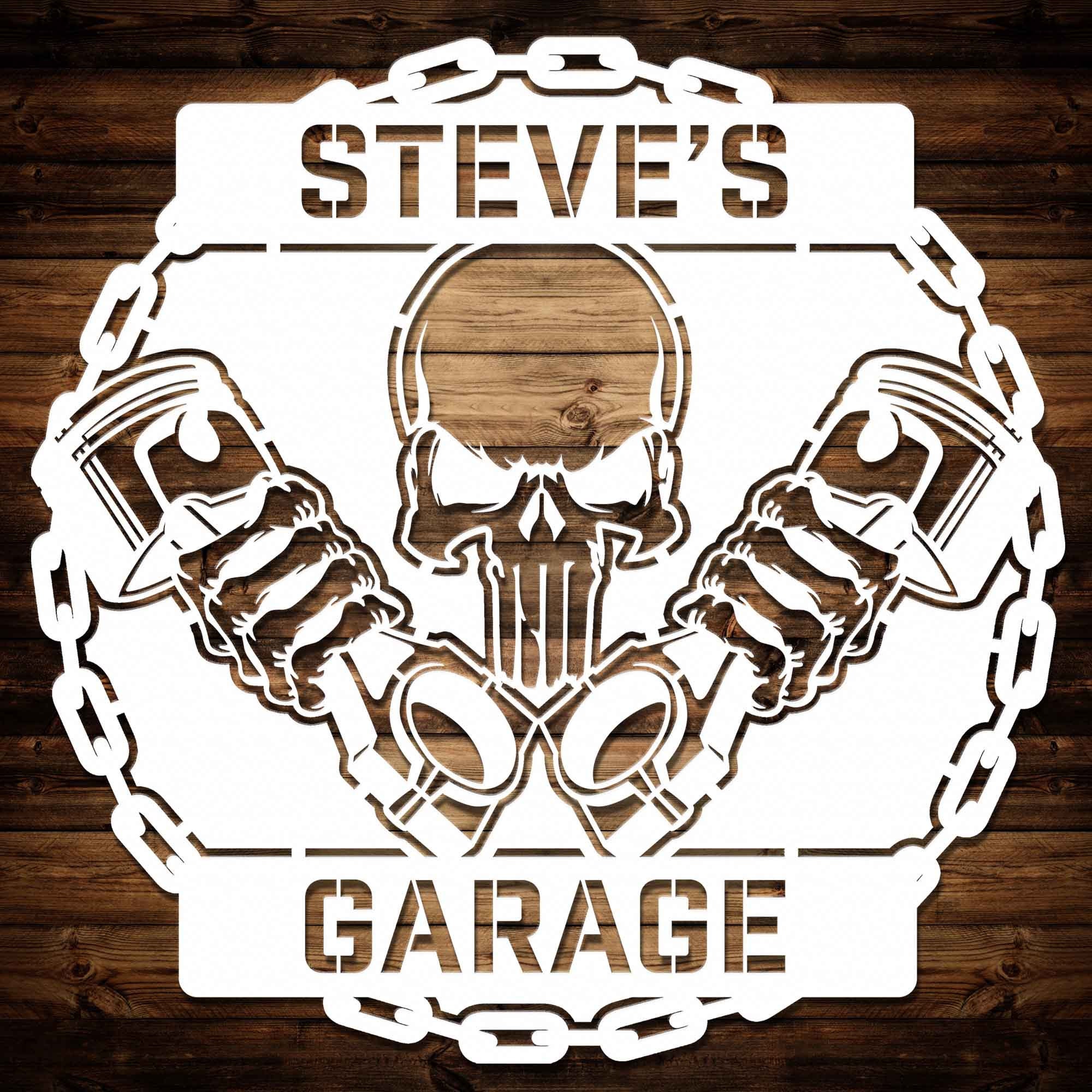 Skull Pistons Metal Garage Sign Personalized Metal Wall Art for Bikers ...