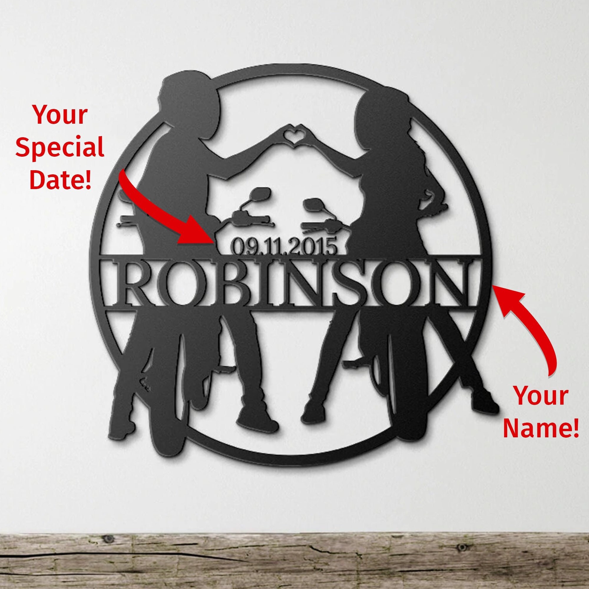 Custom Biker Couple Metal Wall Art - Personalized Name Sign - Outdoor ...