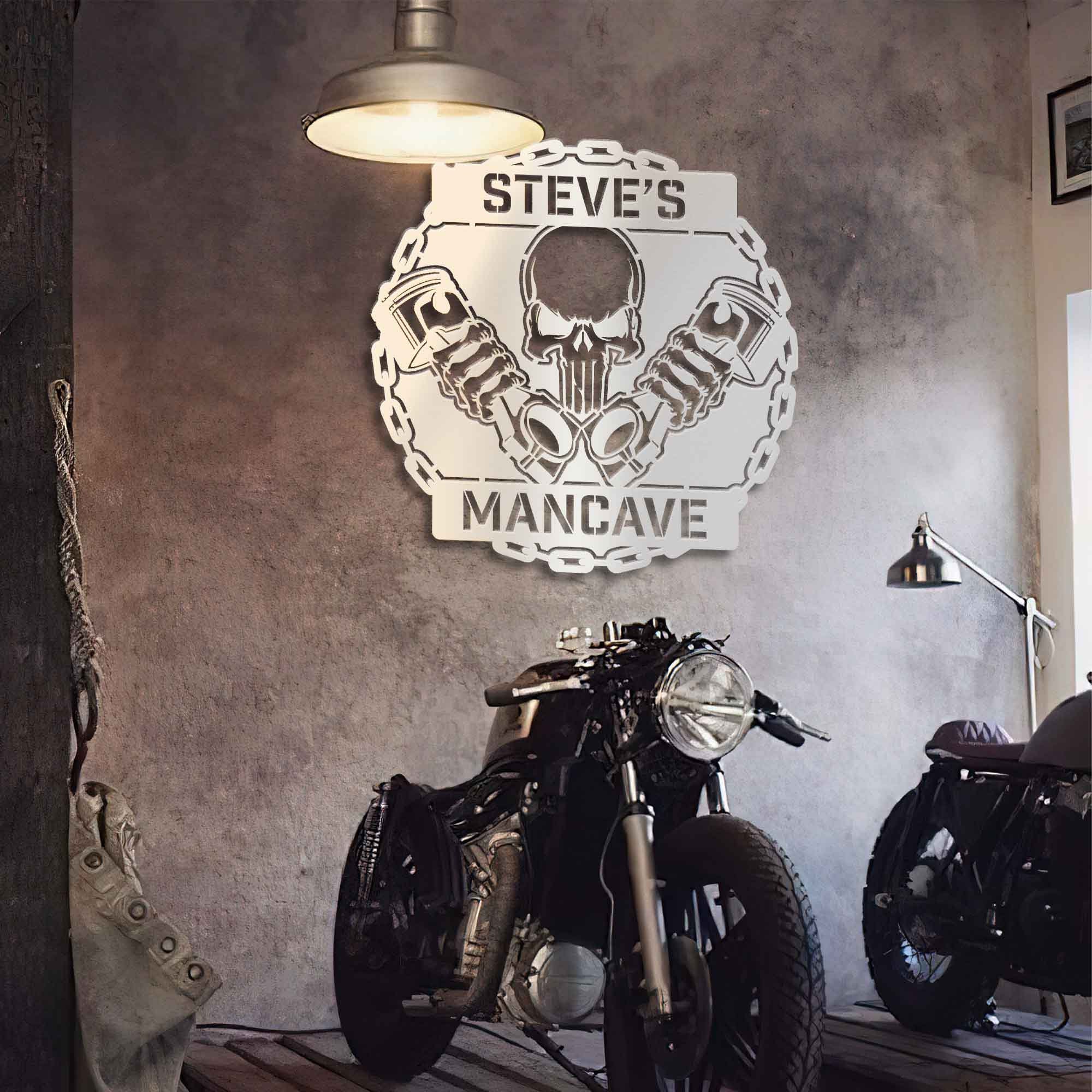 Skull Pistons Metal Garage Sign - Personalized Metal Wall Art for ...
