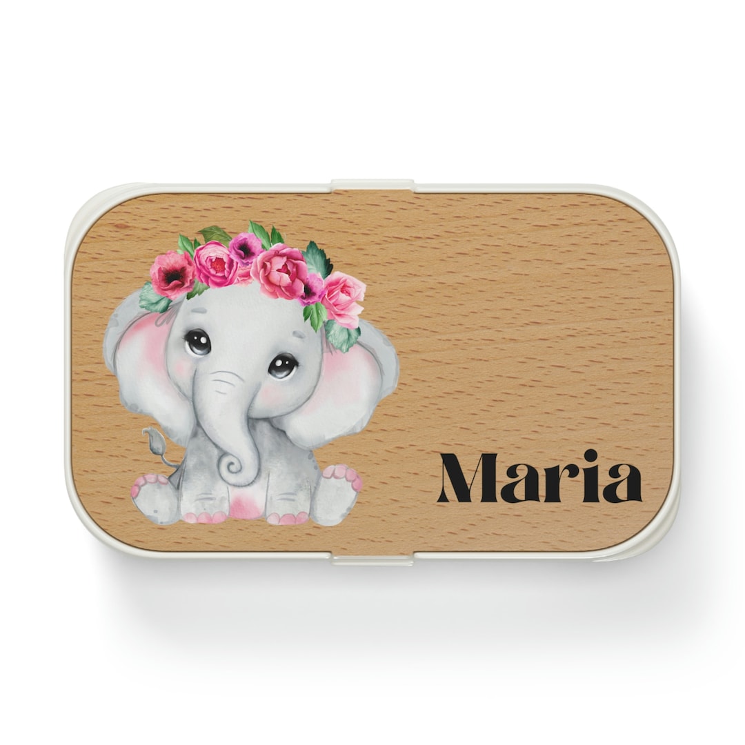 Personalized Elephant Bento Box: Kids Lunchbox With Wooden Lid - Etsy