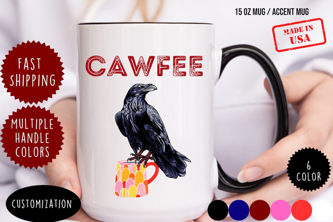 Crow Mug, Crow Gifts, Cawfee Crow Coffee Mug, Funny Bird Lover Art Gift ...