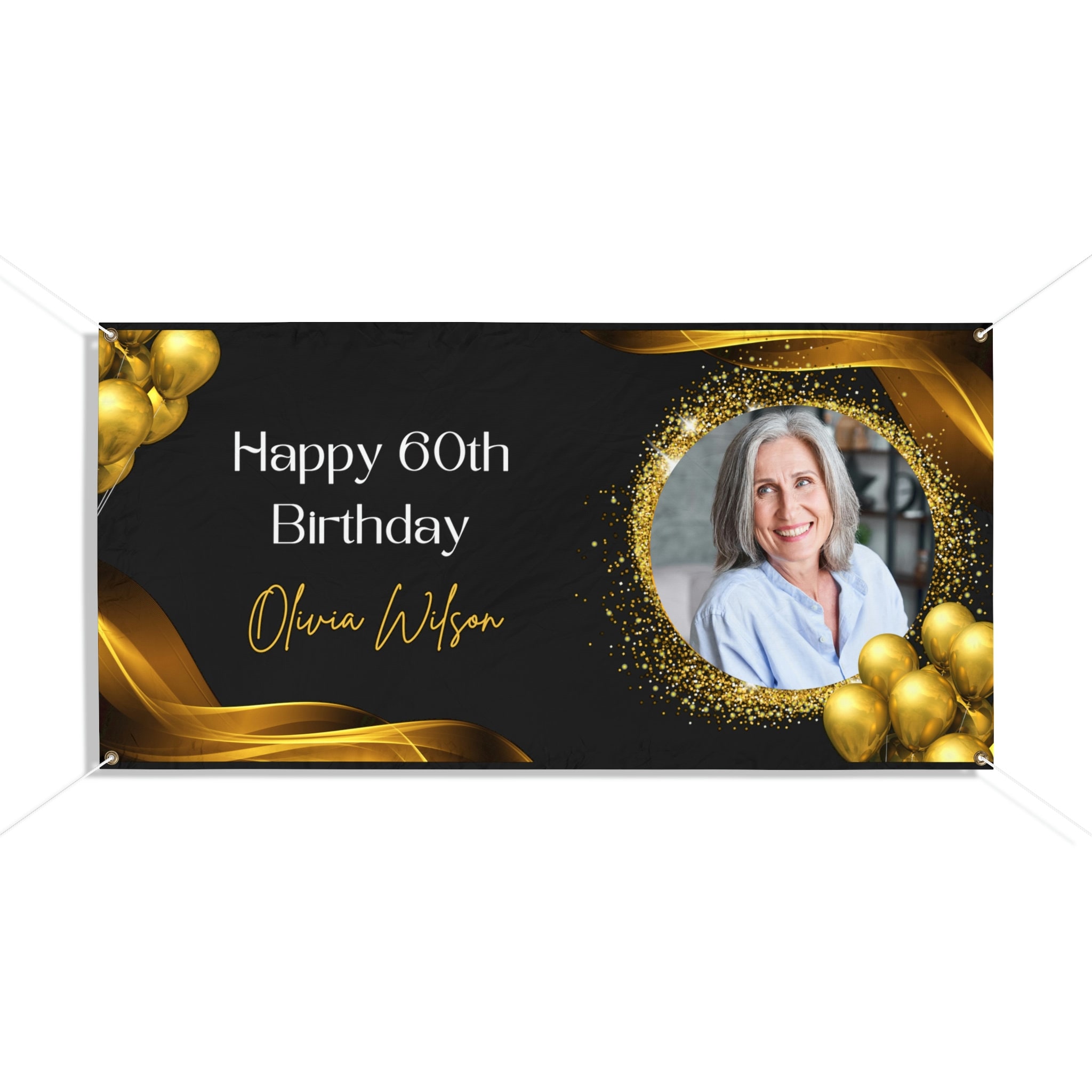 Personalized 60th Birthday Banner: Black & Gold Vinyl Backdrop - Etsy