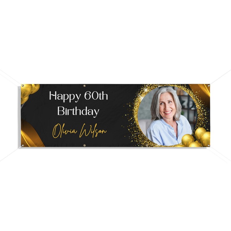 Personalized 60th Birthday Banner: Black & Gold Vinyl Backdrop - Etsy