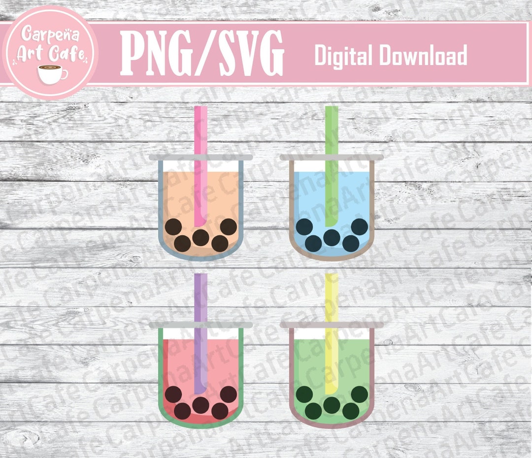 Bubble tea SVG and PNG digital download files, cute bubble tea design ...