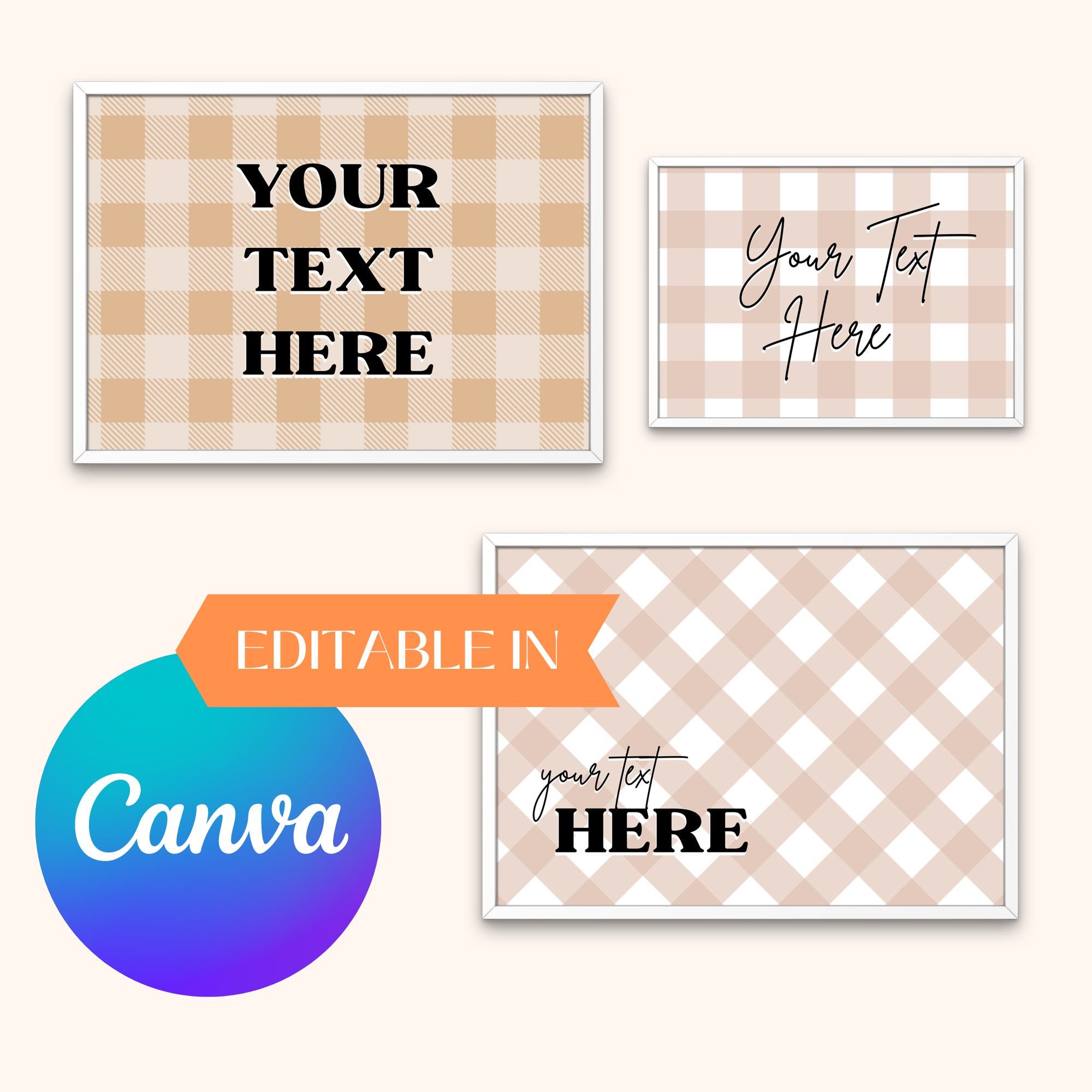 Set of 3 EDITABLE PRINTABLE Canvas Template Beige Pattern, Landscape ...
