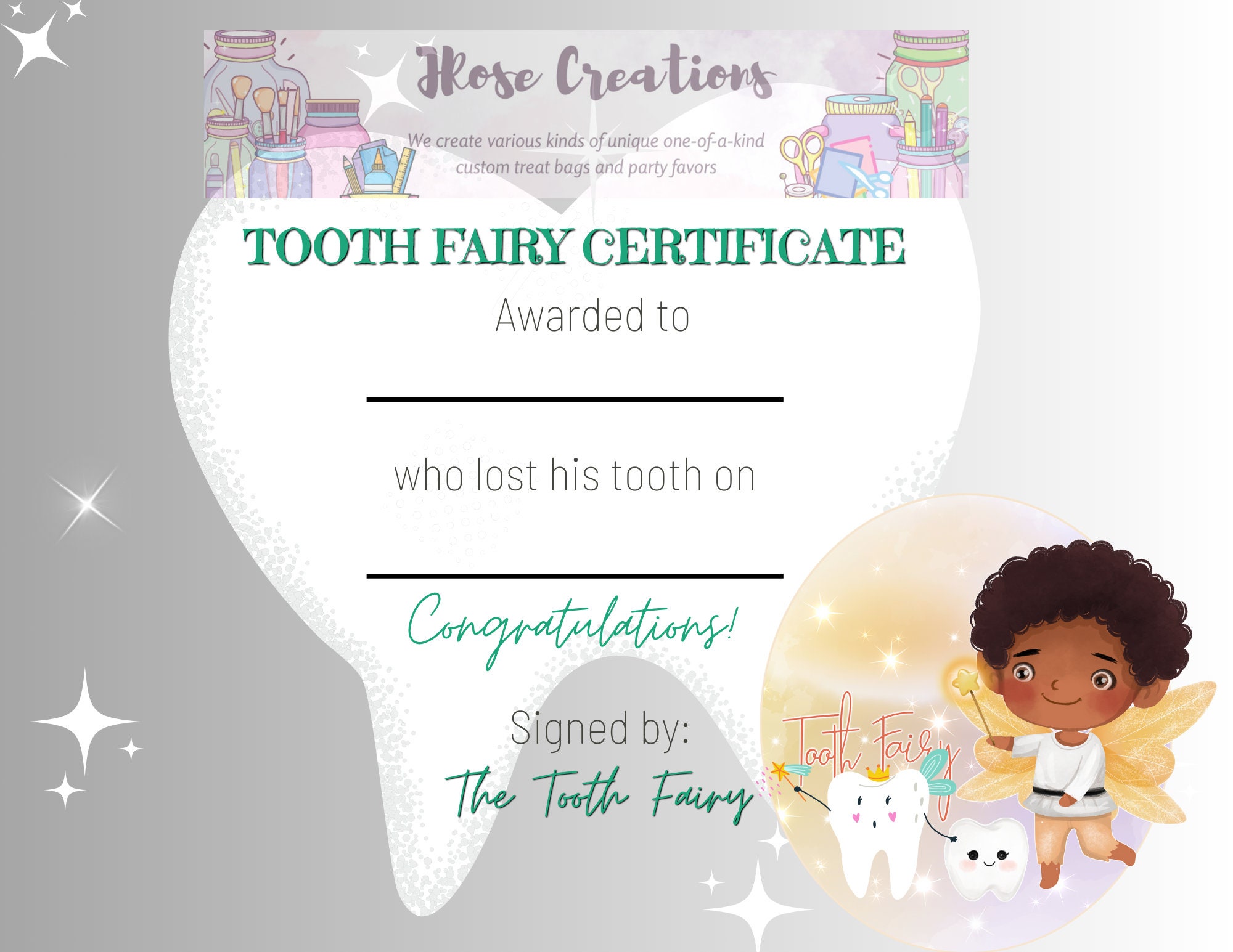 Tooth Fairy Certificate African American Boy Lost Tooth - Etsy