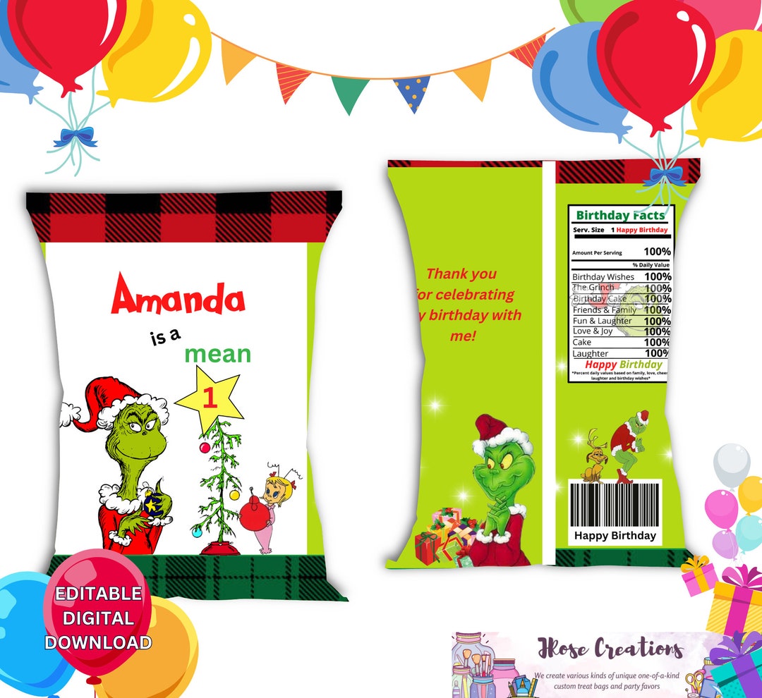 Grinch Canva Editable Chipbag, Canva Editable, Flyer, Grinch, Grinchmas ...