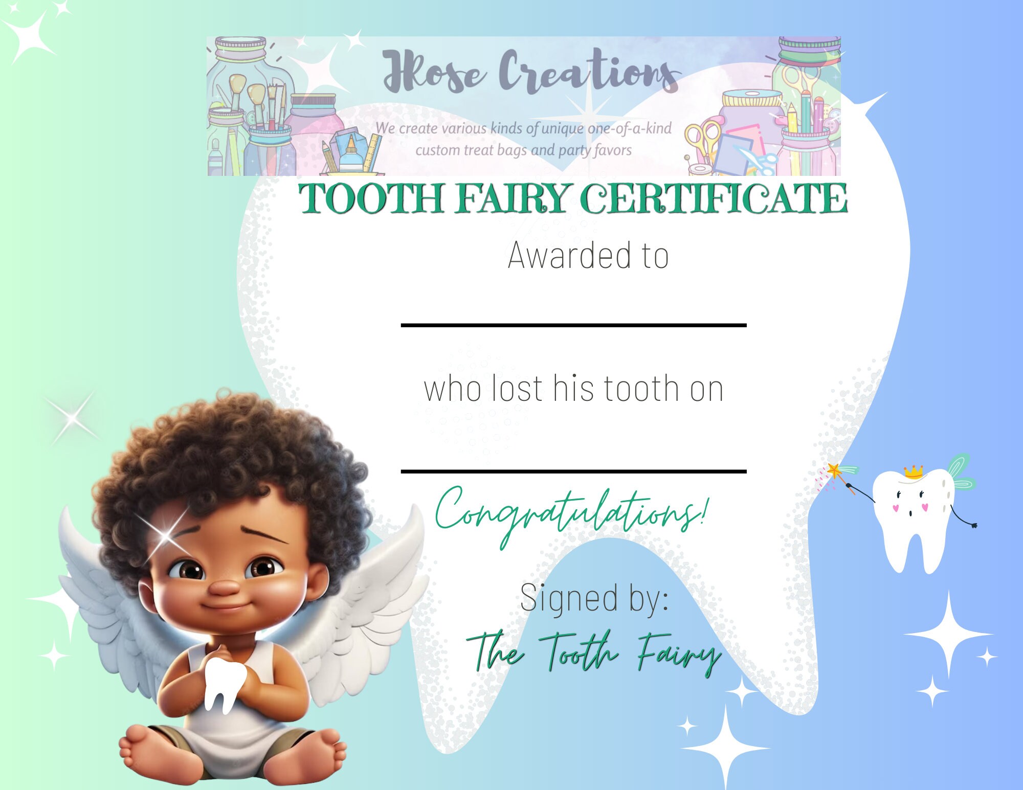 Tooth Fairy Certificate African American Boy Lost Tooth Downloadable ...