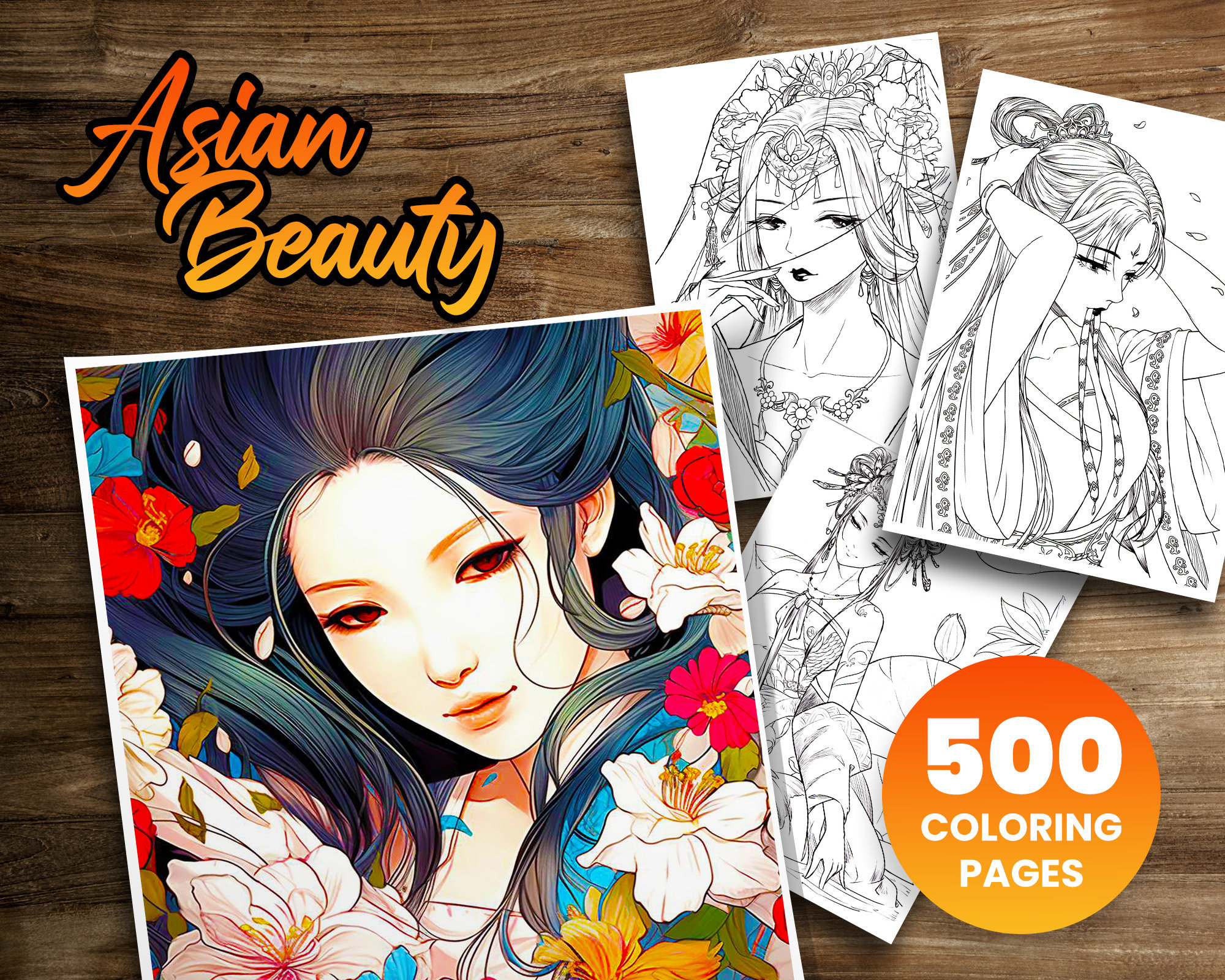 500+ BUNDLE Asian Beauty Coloring Books, Adults Kids Instant Download ...