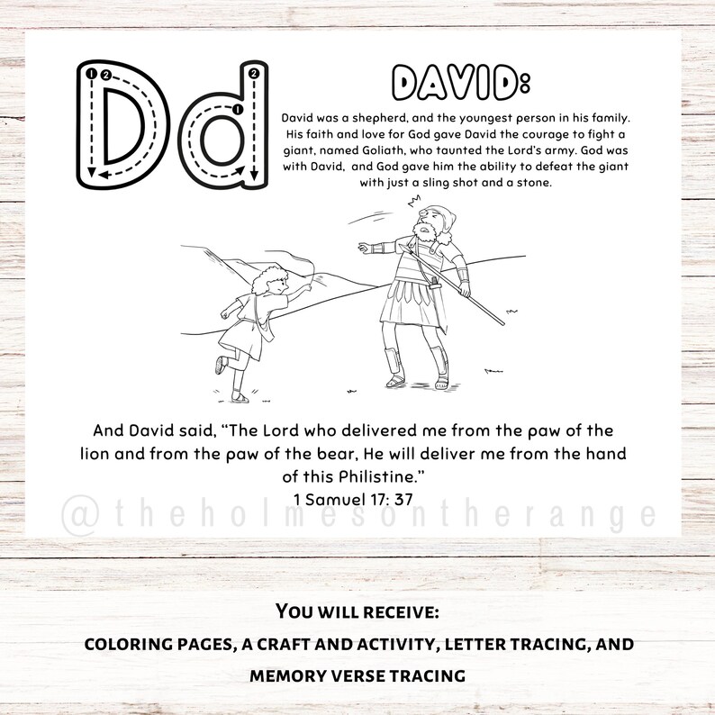 Letter D David Bible Craft for Kids David & Goliath Kids Bible Lesson ...