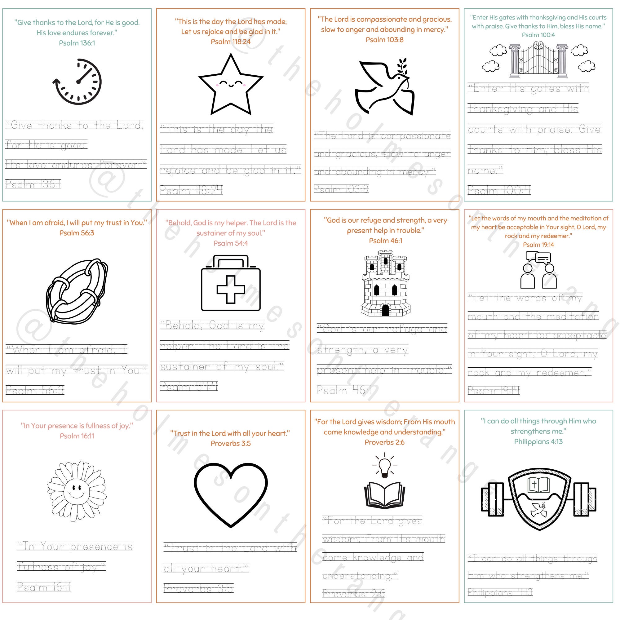 Set of 56 Memory Verse Printable Handwriting Practice Sheets NASB NIV ...