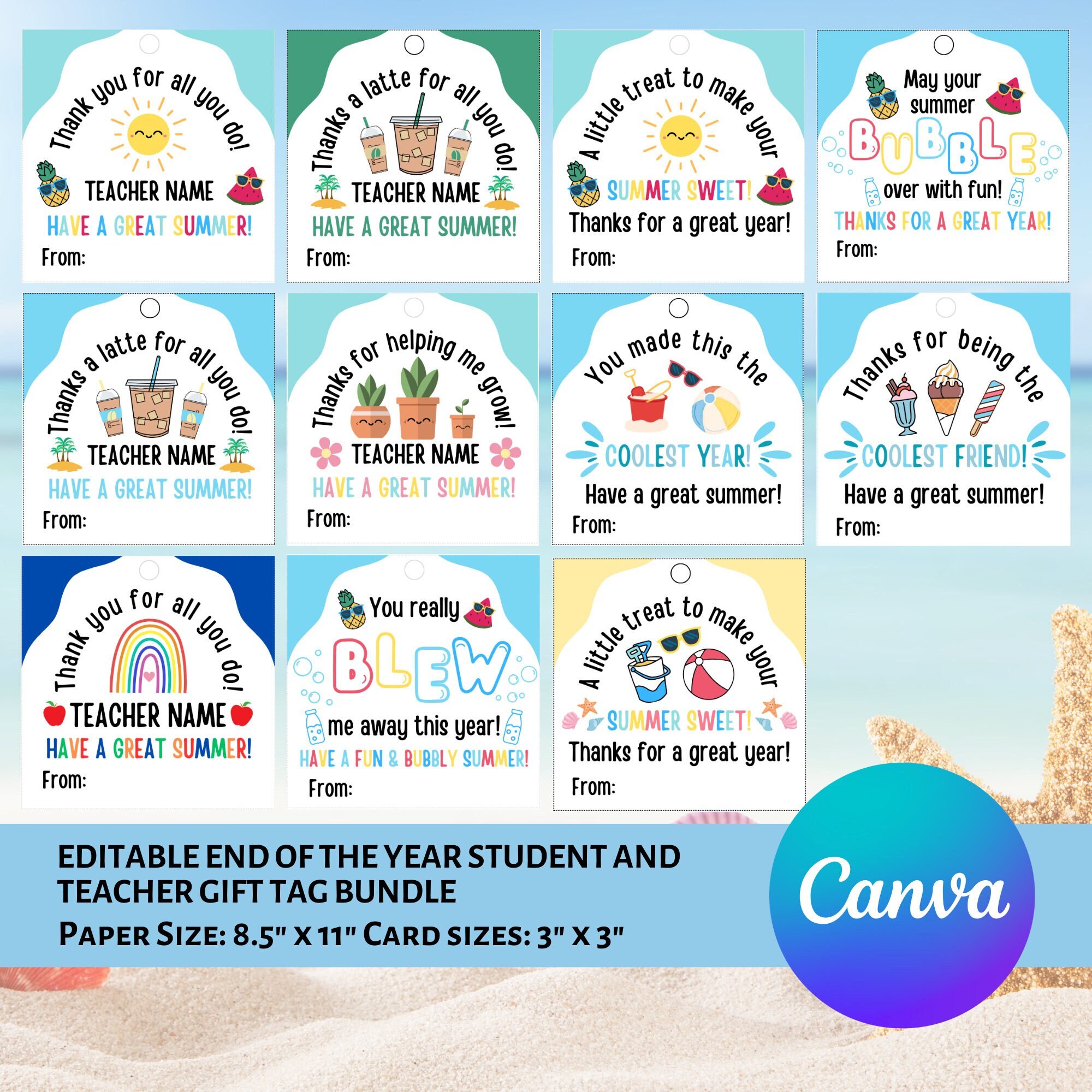 End of the Year Printable Gift Tags for Student Gifts and Teacher Gifts ...