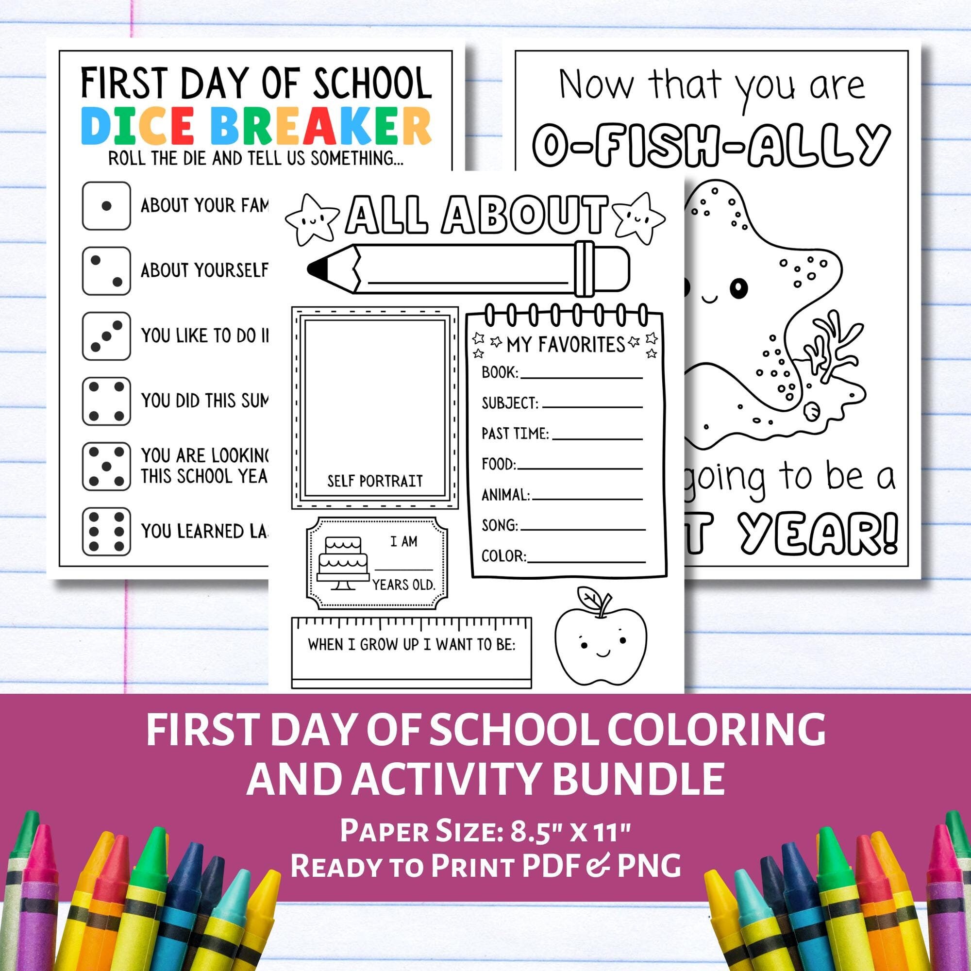 Back to School Coloring Pages and Activity Bundle | All About Me Survey ...