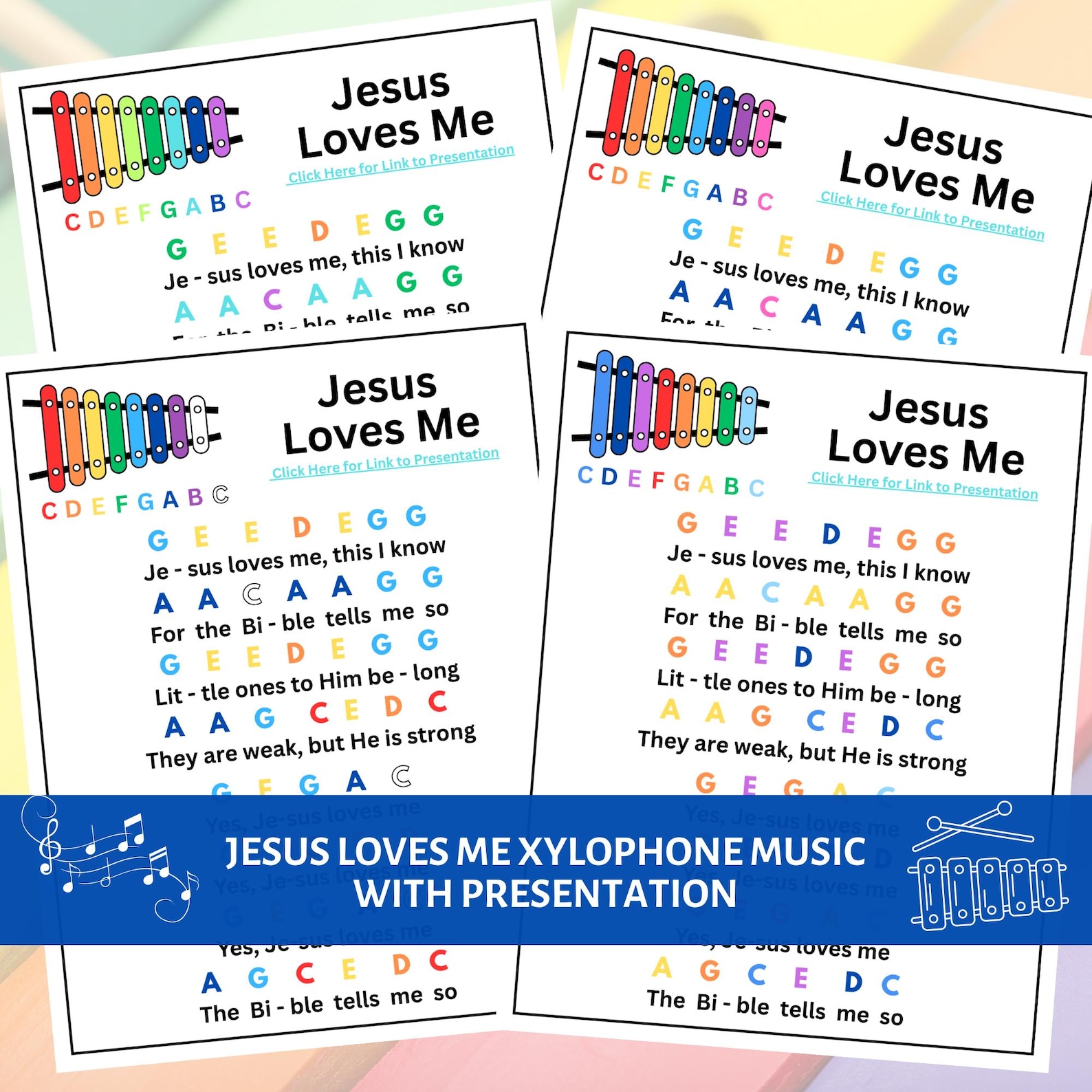 Jesus Loves Me Xylophone Sheet Music Tutorial for Kids | Simple Color ...