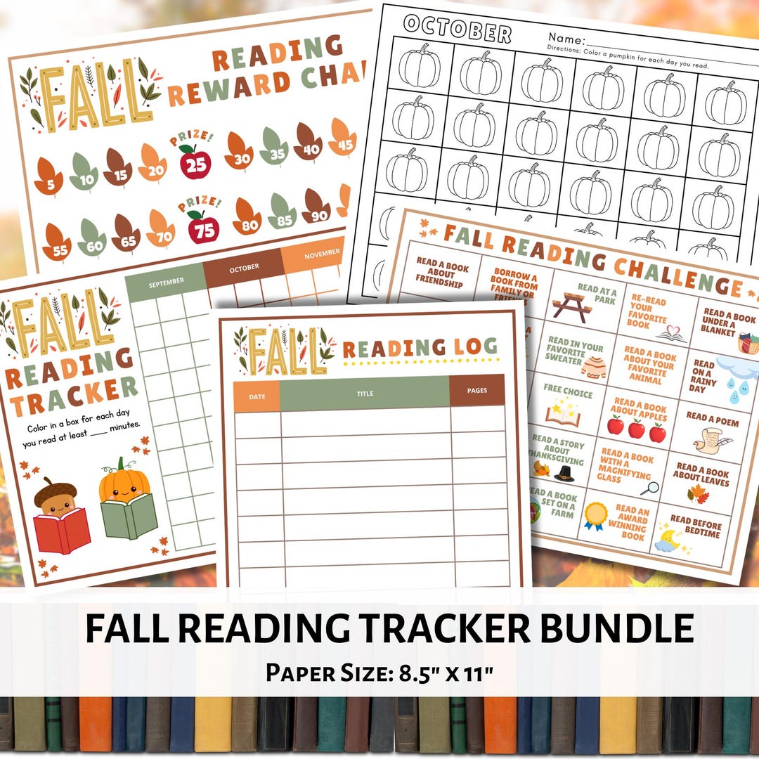 Fall Reading Tracker Bundle for Kids | Reading Challenge Bingo ...
