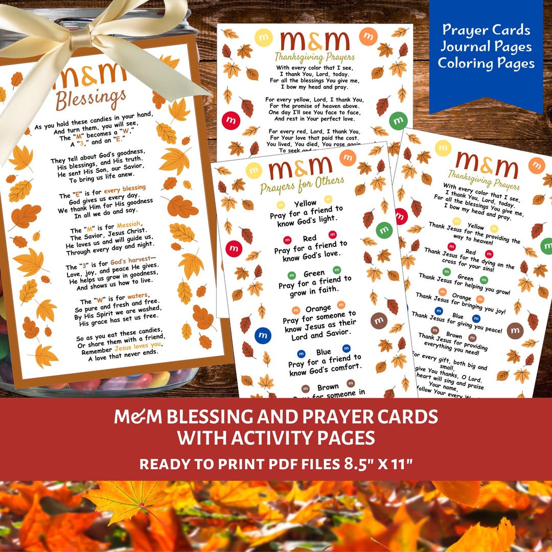 Fall M&M Prayer Cards and Blessing Tags | Candy Thanksgiving Gift Tag ...