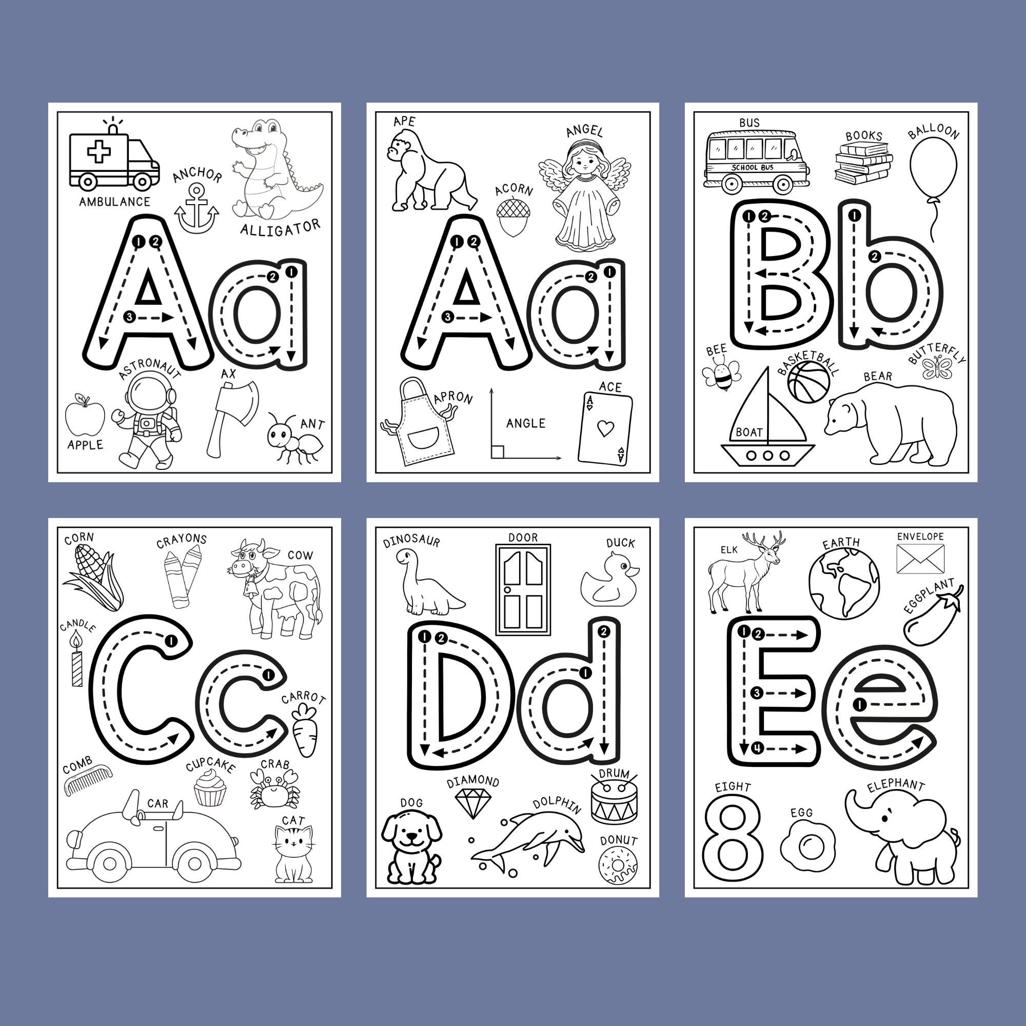 Alphabet Coloring Worksheets With Tracing Letters | Printable Digital ...