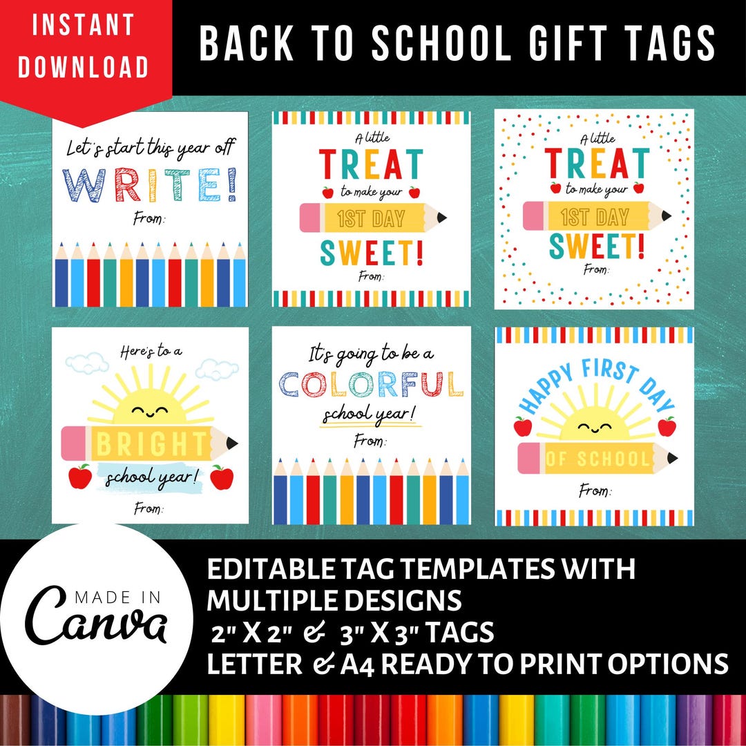 Back to School Gift Tag Template | Student Gifts | First Day of School ...