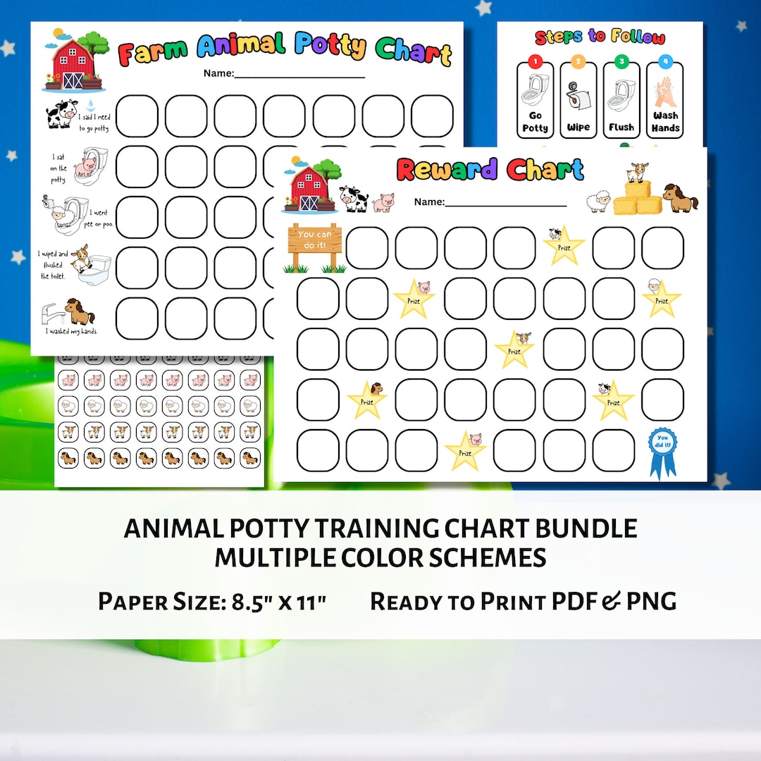 Potty Training Chart Printable Bundle | Farm Animal Reward Chart ...
