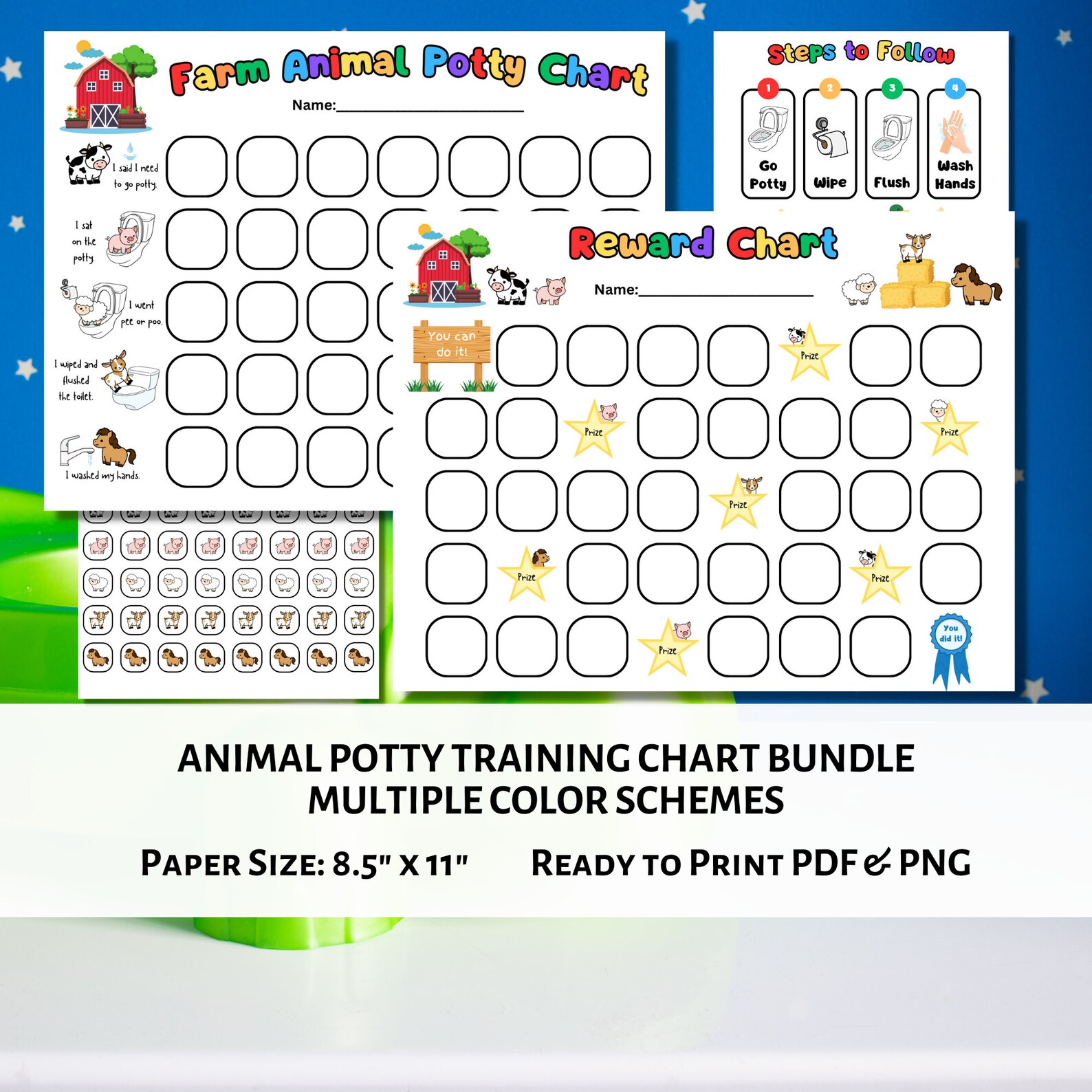 Potty Training Chart Printable Bundle Farm Animal Reward - Etsy