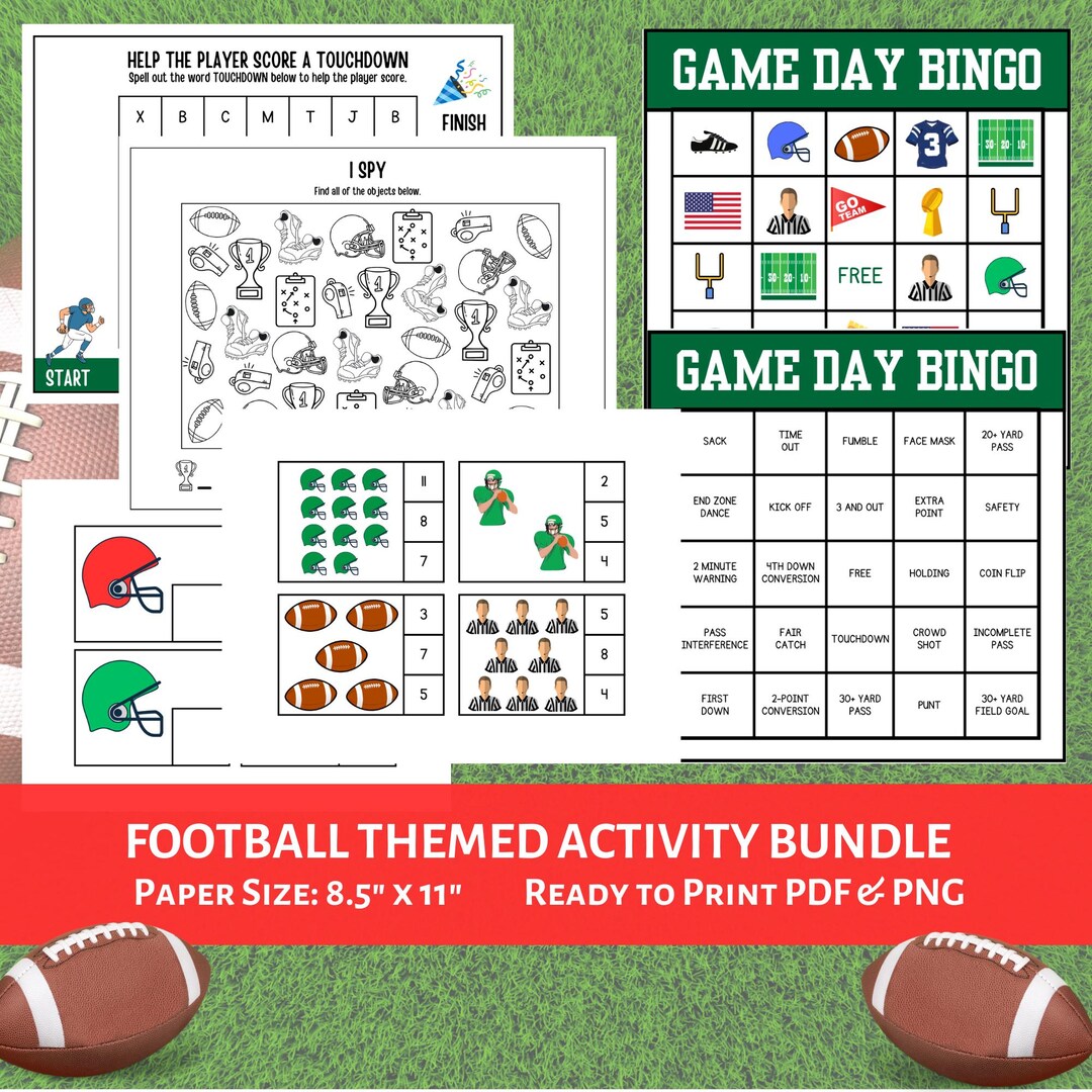 Football Themed Printable Activities for Kids | Game Day Picture Bingo ...