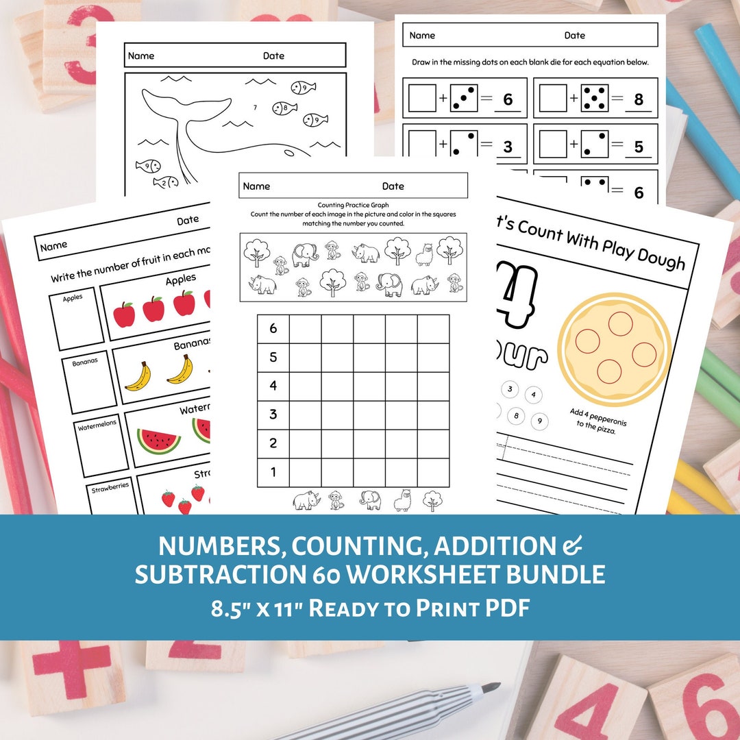Pre-k Kindergarten Counting and Math Printable Worksheet Bundle | Color ...