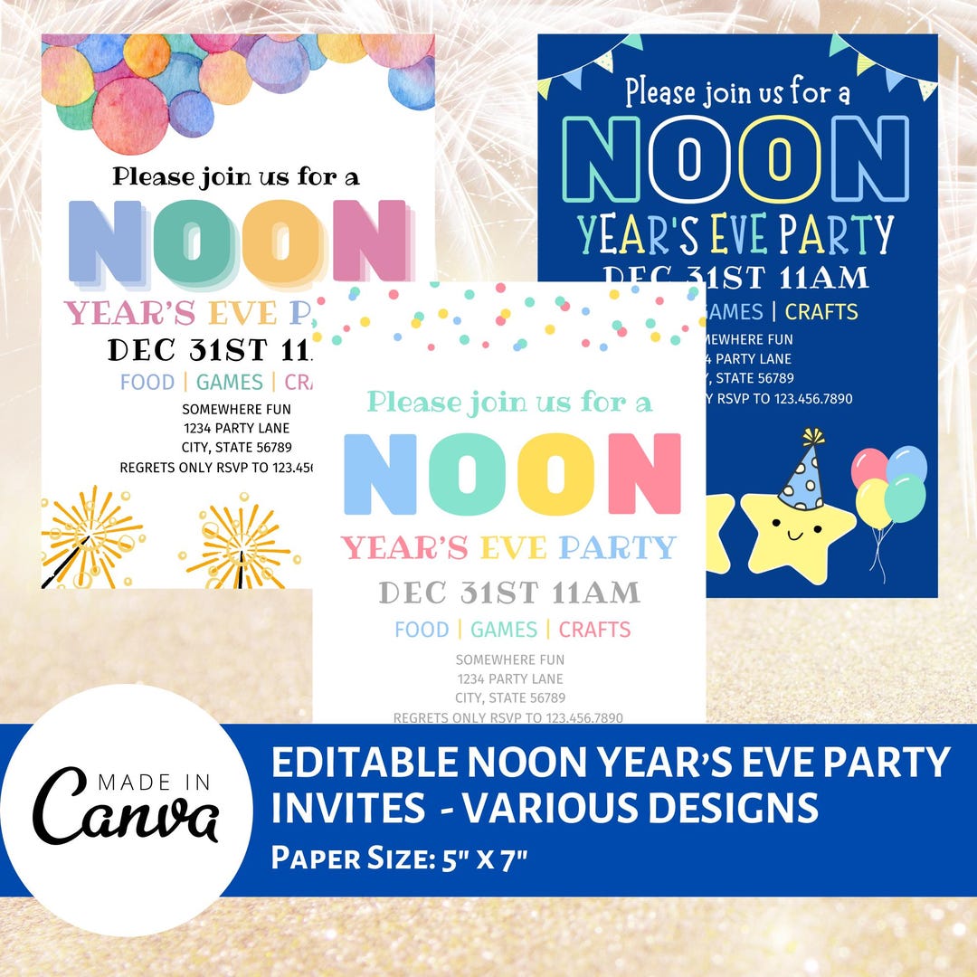 Noon Year's Eve Party Invitation Template | NYE 2025 Invite | Kid's New ...