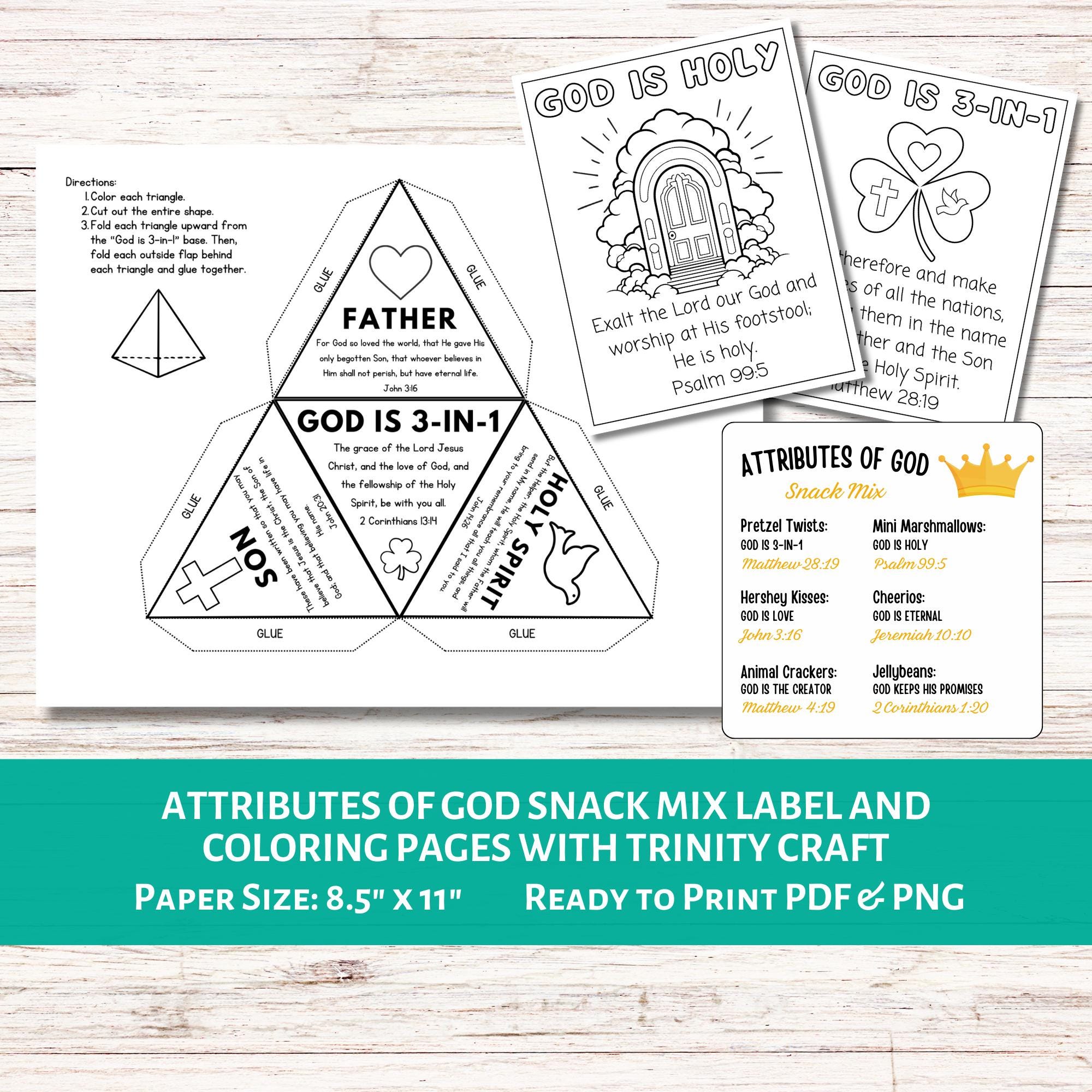 Attributes of God Snack Mix Label, Bible Verse Coloring Pages, Trinity ...