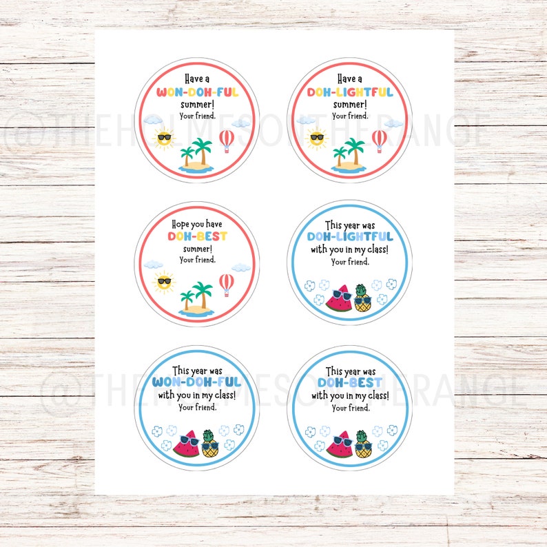 End of Year Play Doh Lid Label Template Summer Classroom Non-candy Gift ...