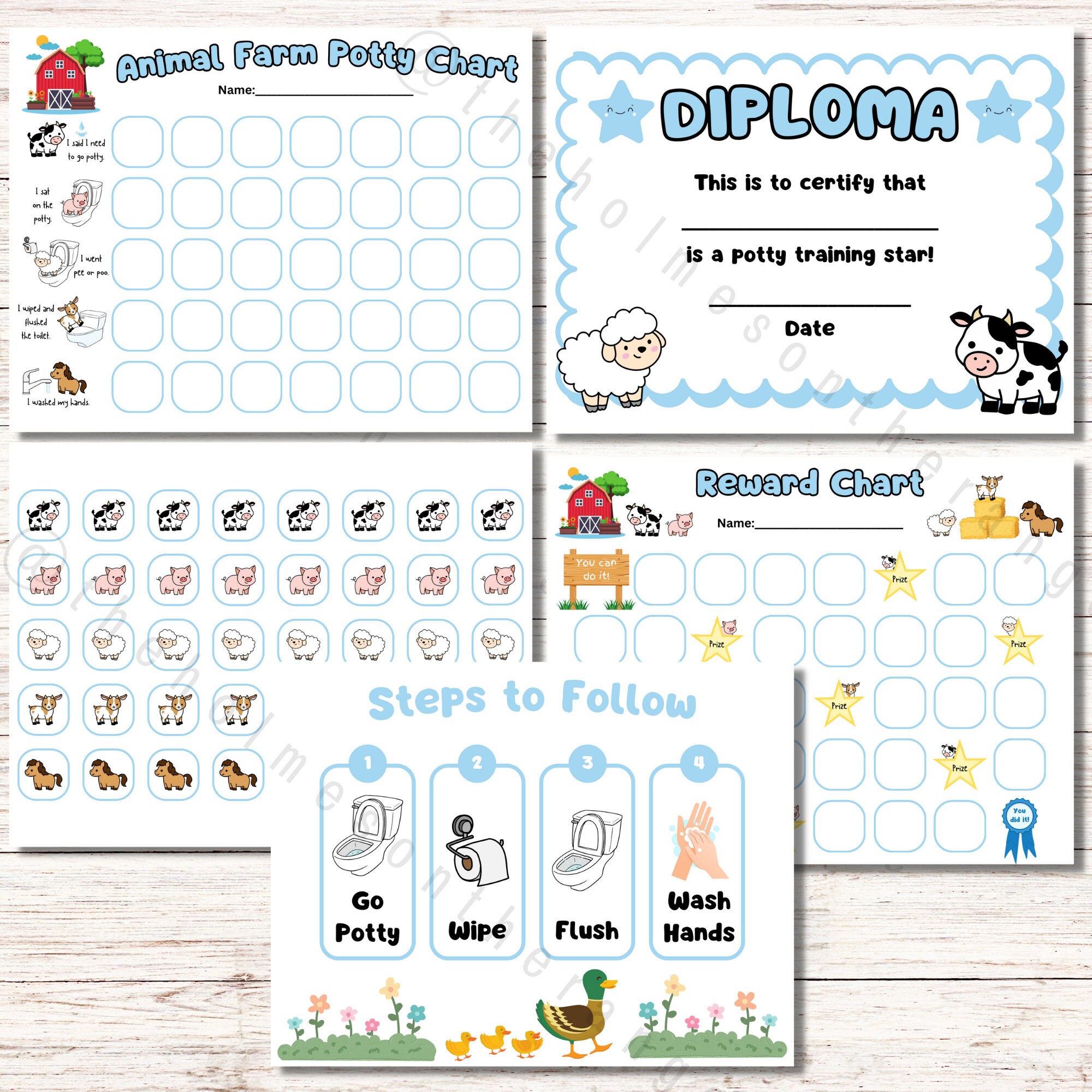 Potty Training Chart Printable Bundle Farm Animal Reward Chart Reward ...