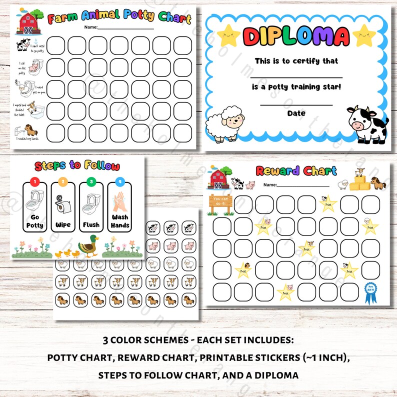 Potty Training Chart Printable Bundle Farm Animal Reward Chart Reward ...