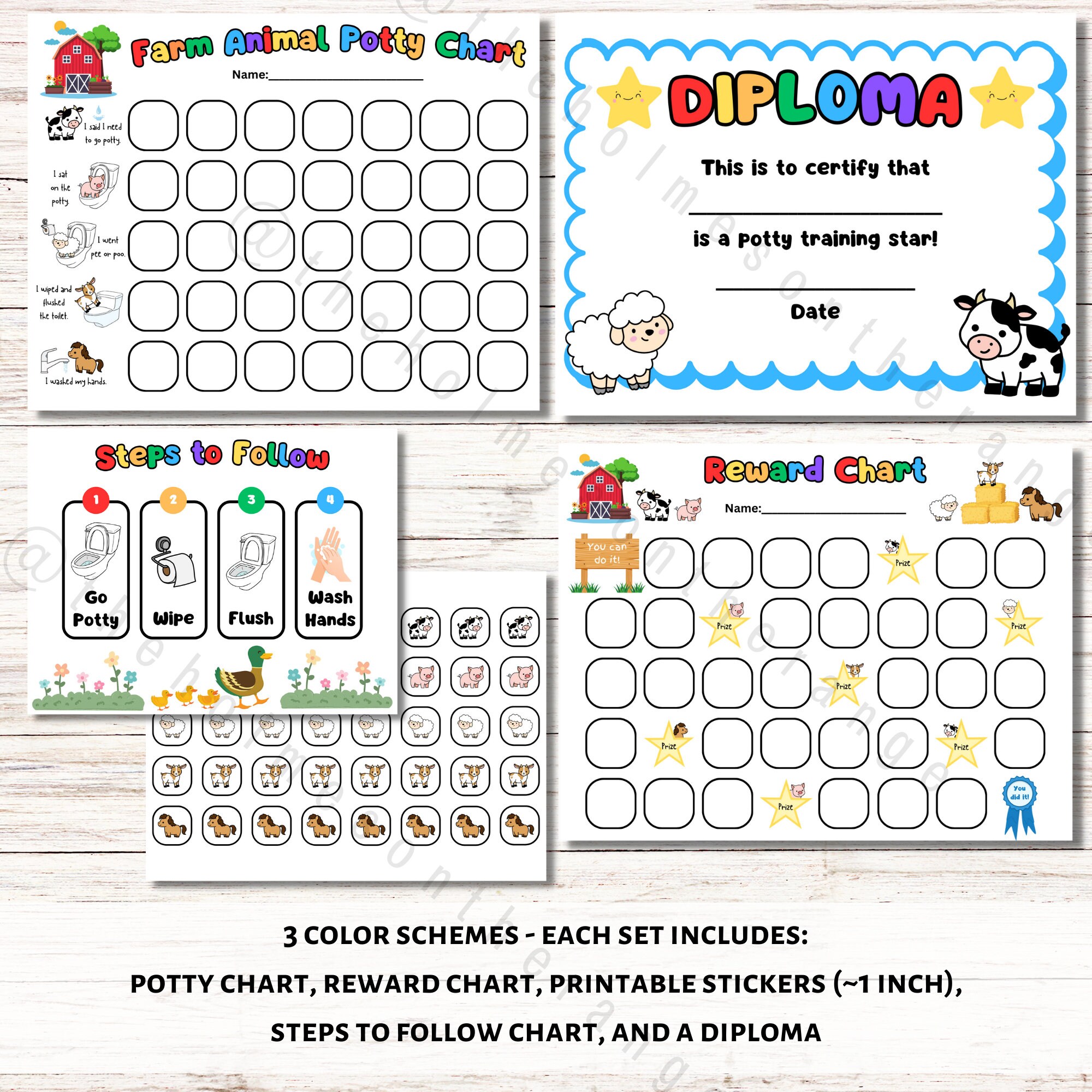 Potty Training Chart Printable Bundle Farm Animal Reward Chart Reward ...