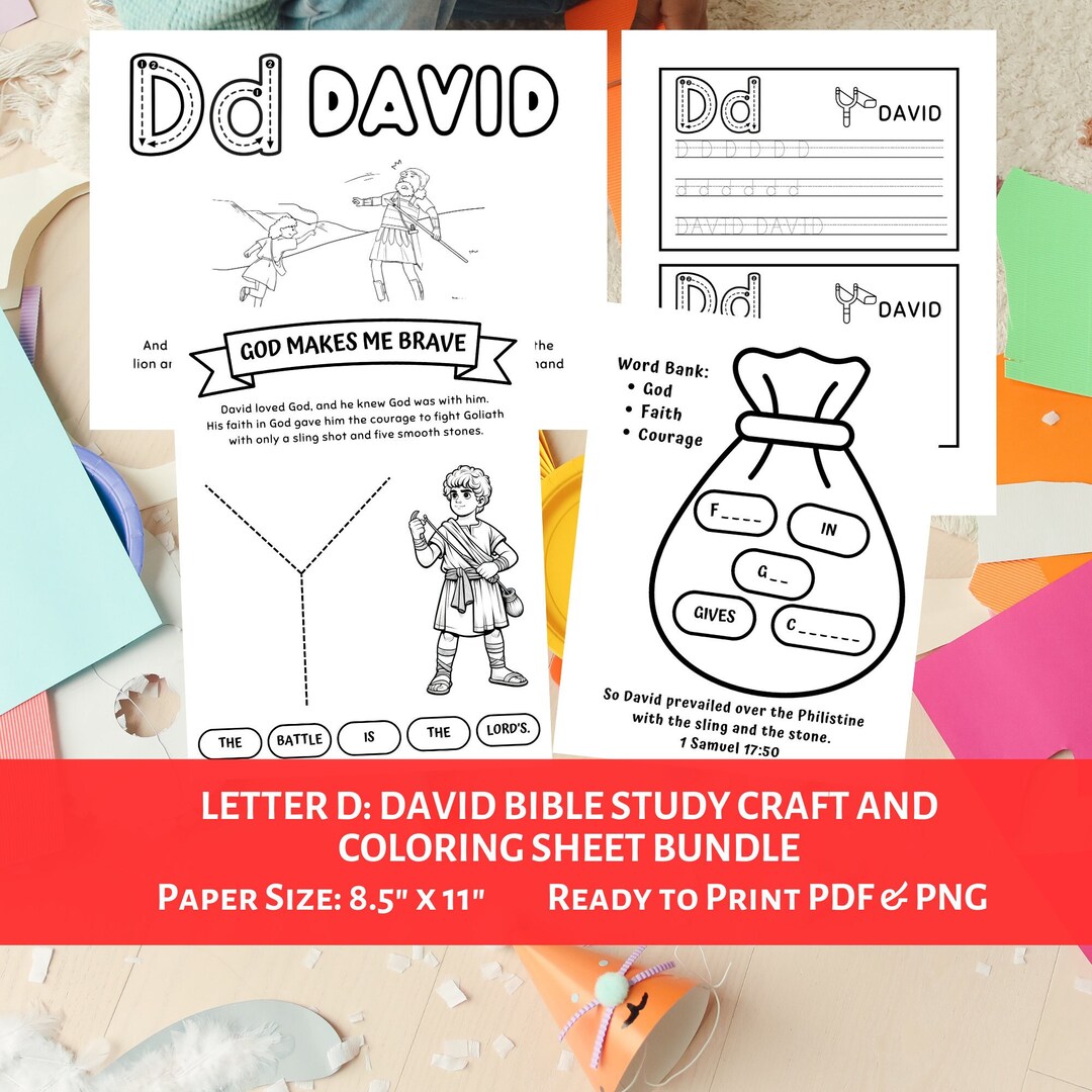 Letter D David Bible Craft for Kids David & Goliath Kids Bible Lesson ...