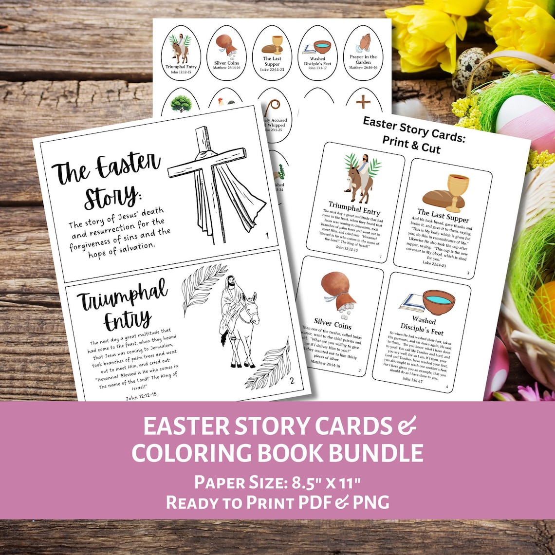 Easter Story Cards and Coloring Book Bundle Holy Week Activity Kids ...