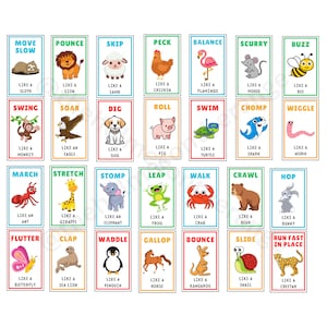 Animal Movement Cards | Printable 3" X 5" 28-piece Flash Card Set ...