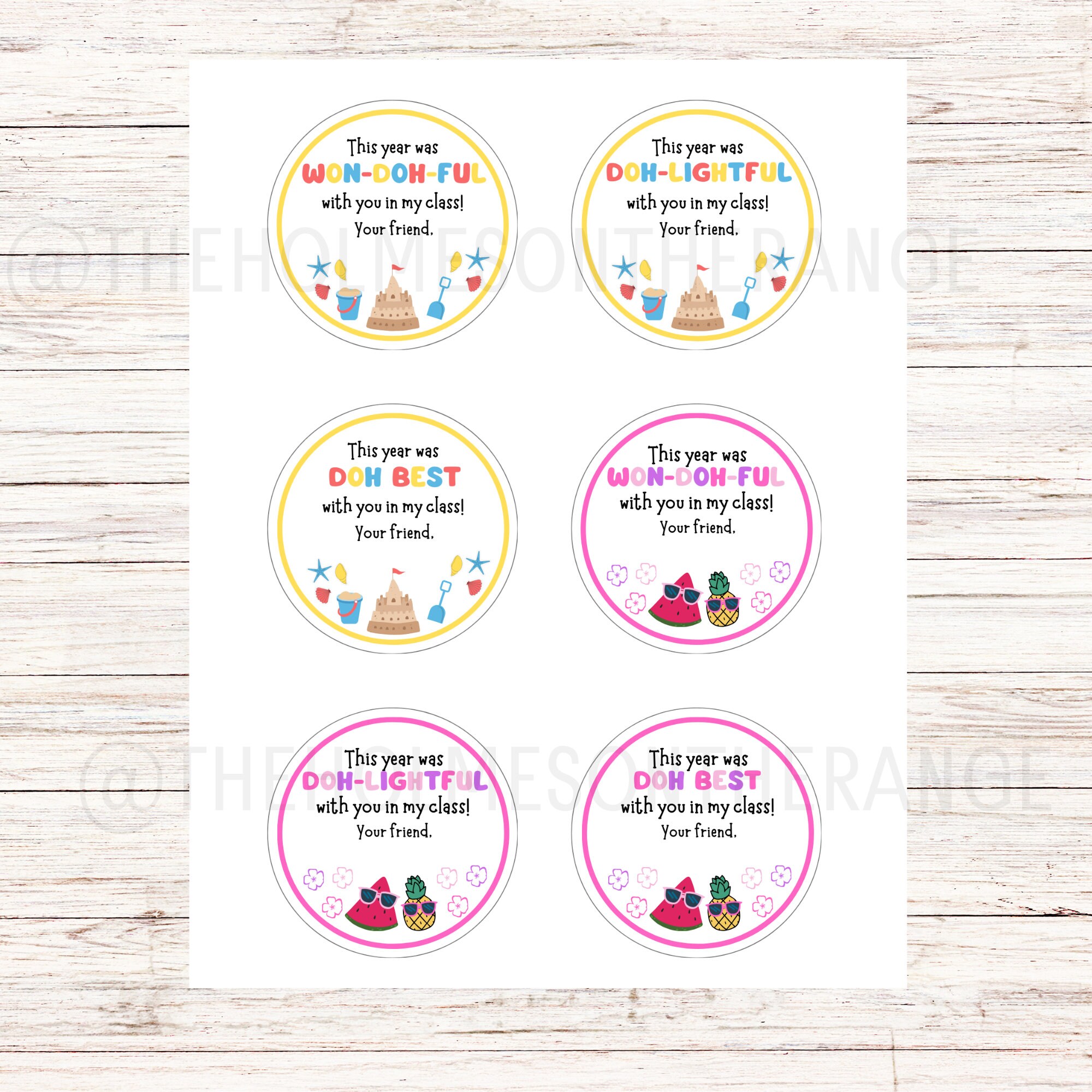 End of Year Play Doh Lid Label Template Summer Classroom Non-candy Gift ...