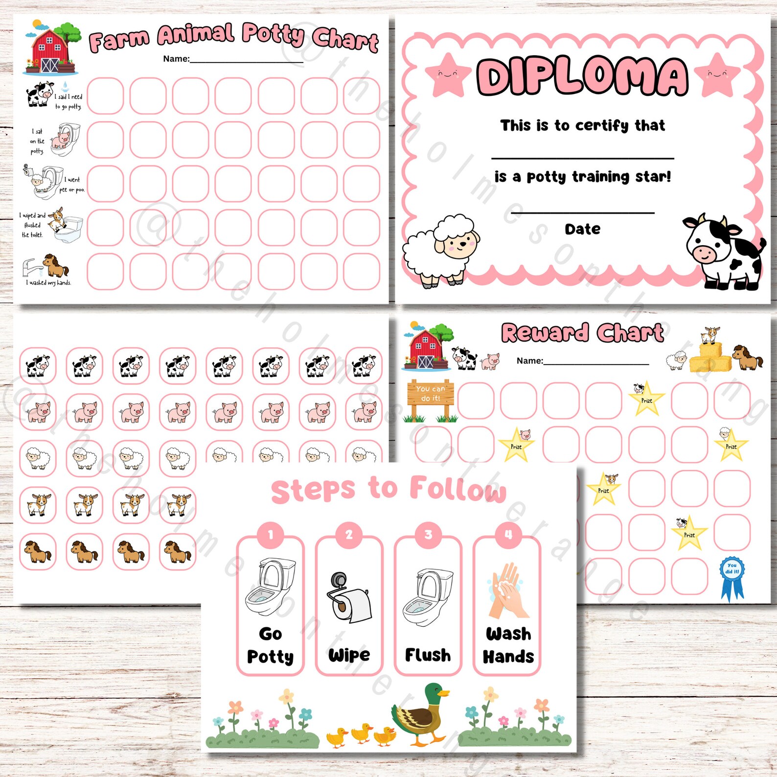 Potty Training Chart Printable Bundle Farm Animal Reward Chart Reward ...