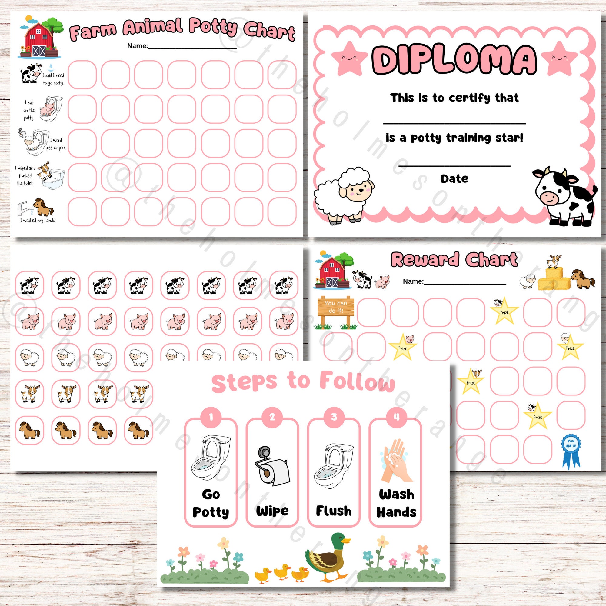 Potty Training Chart Printable Bundle Farm Animal Reward Chart Reward ...