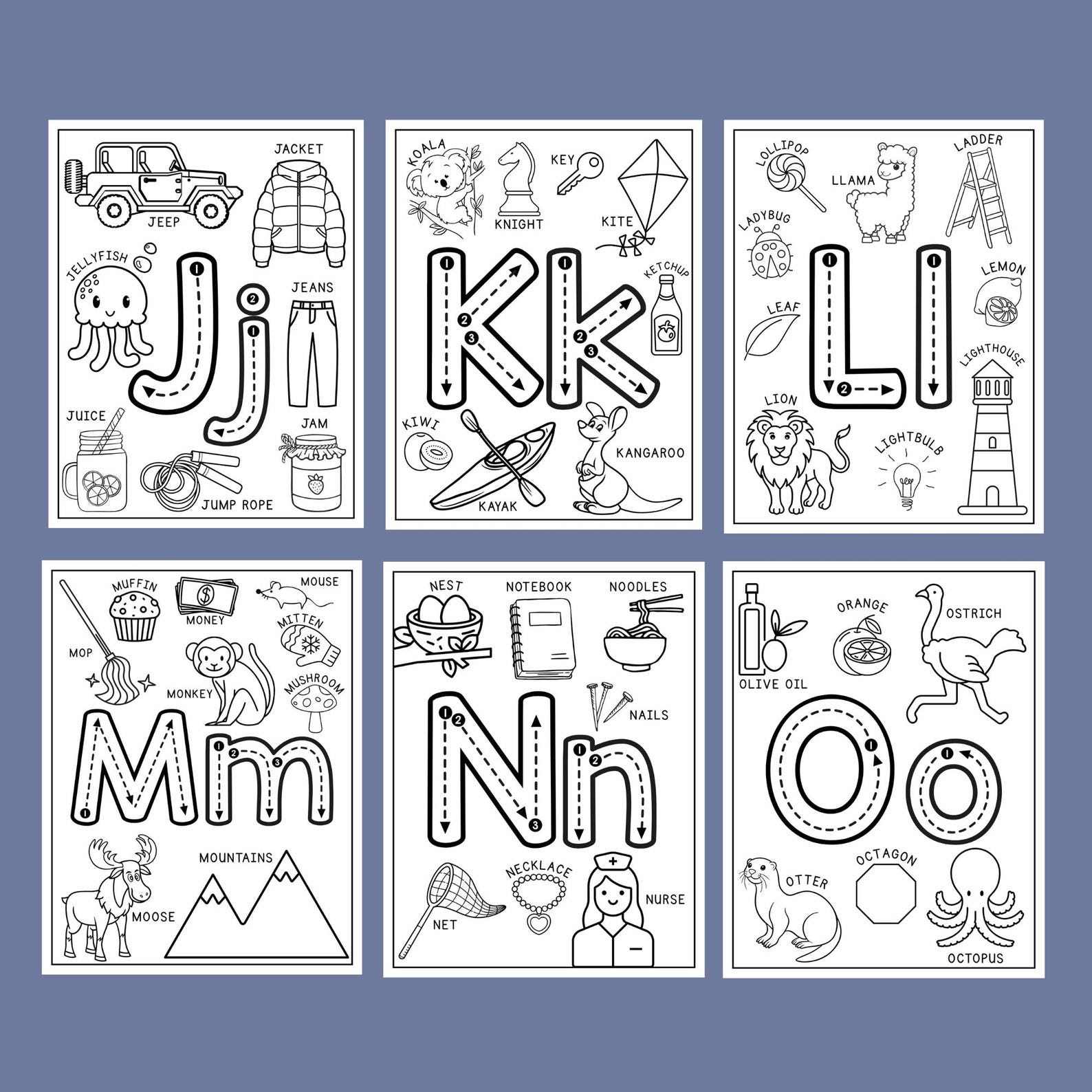 Alphabet Coloring Worksheets With Tracing Letters | Printable Digital ...