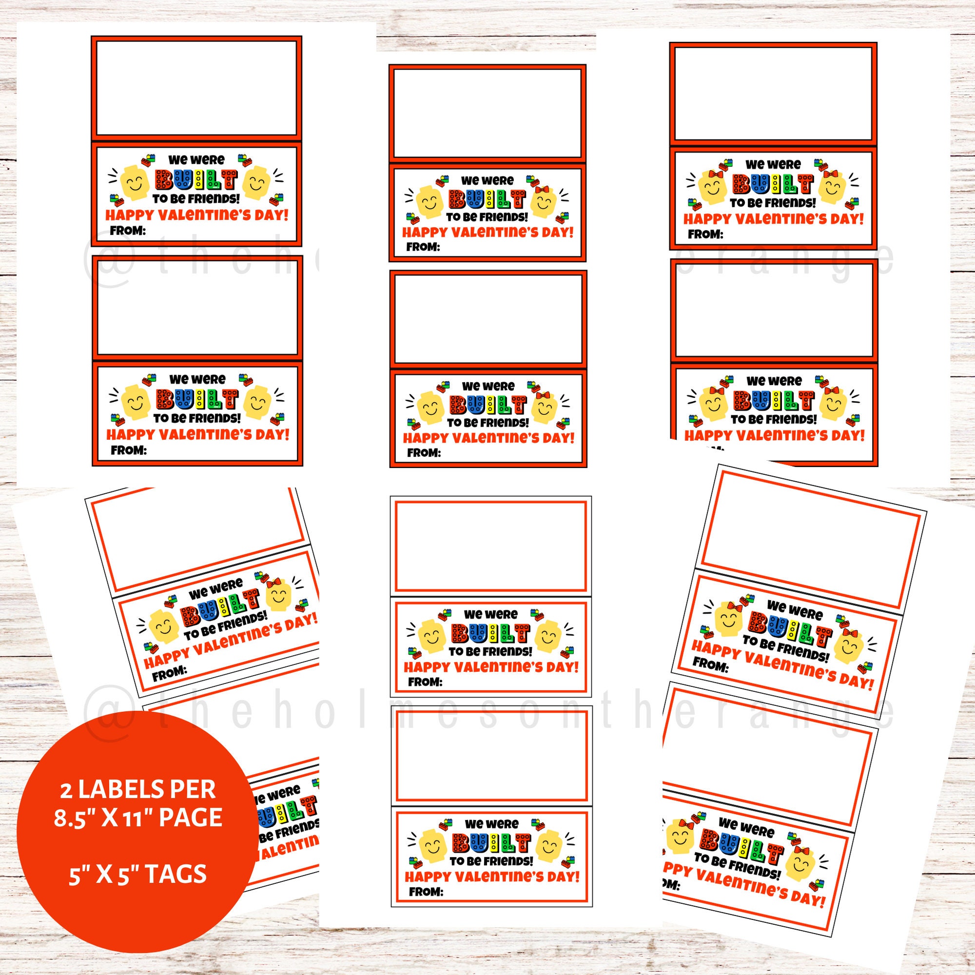 Editable Building Blocks Valentine's Day Gift Tag 5 X 5 Bag Topper ...